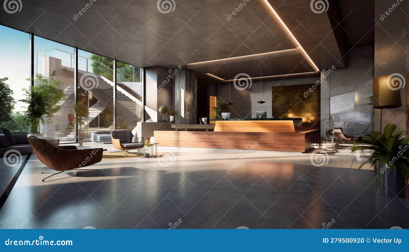 Modern Reception Area Lobby Area Interior Design. Generative AI Stock ...