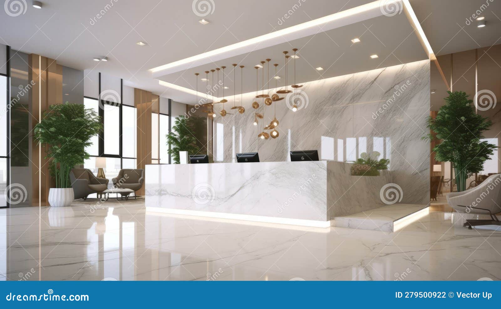 Modern Reception Area Lobby Area Interior Design. Generative AI Stock ...