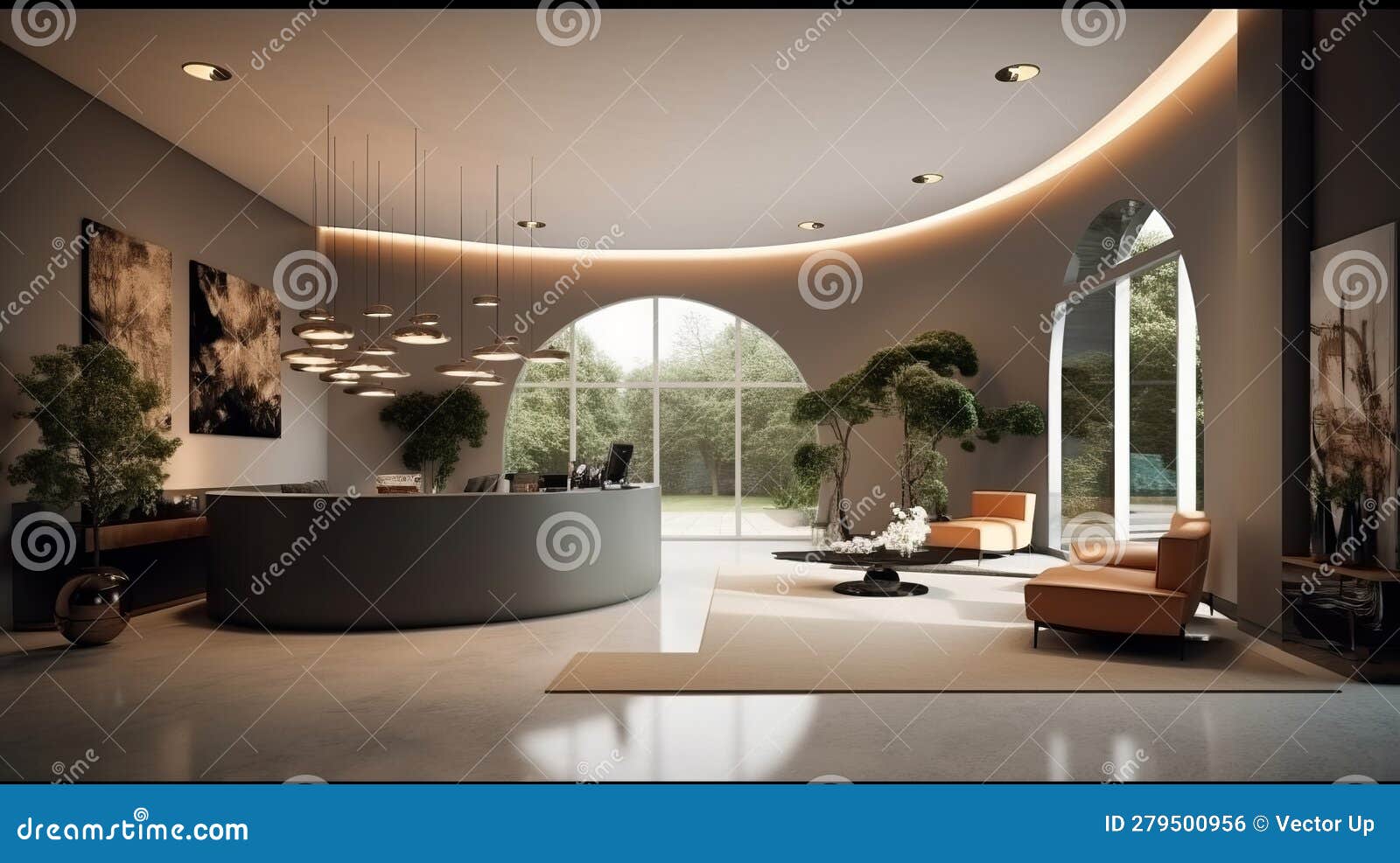 Modern Reception Area Lobby Area Interior Design. Generative AI Stock ...