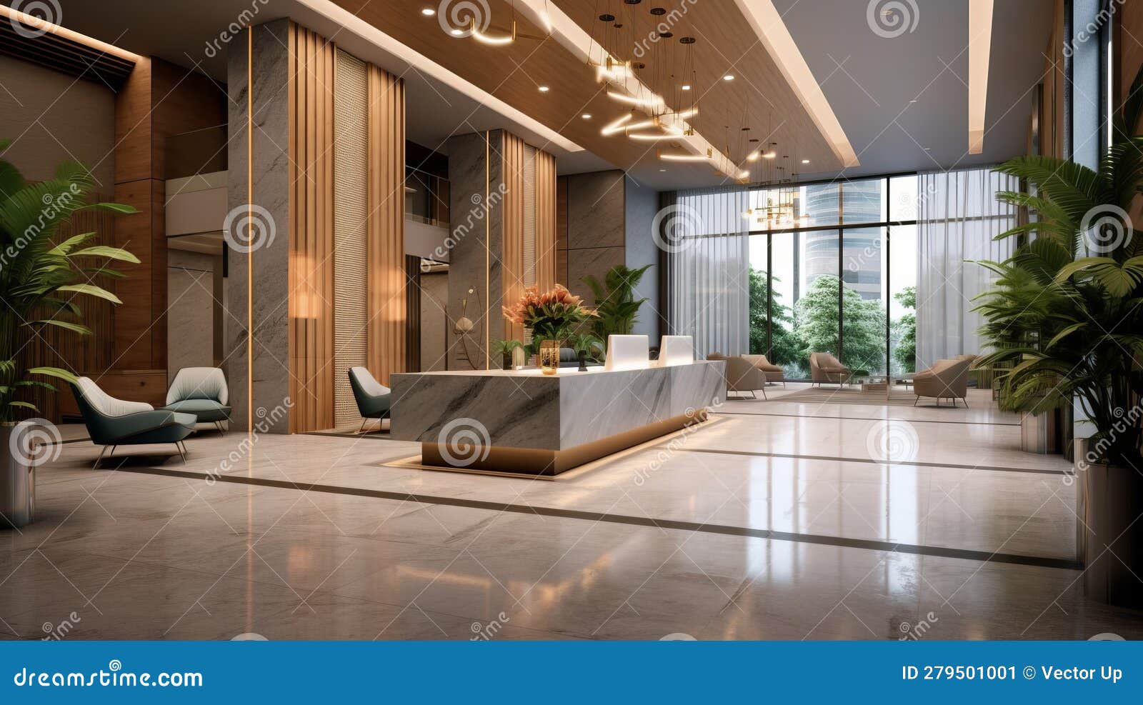 Modern Reception Area Lobby Area Interior Design. Generative AI Stock ...