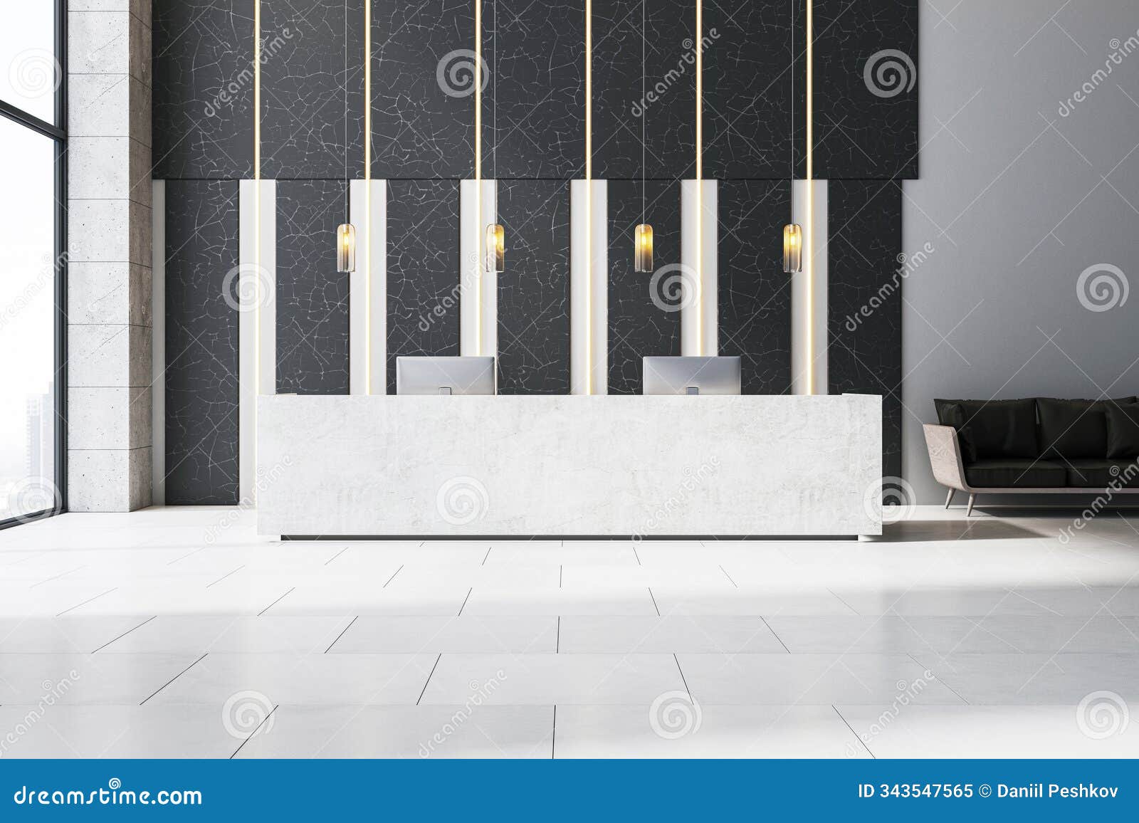 Modern Reception Desk Interior. 3D Rendering Royalty-Free Stock Image ...