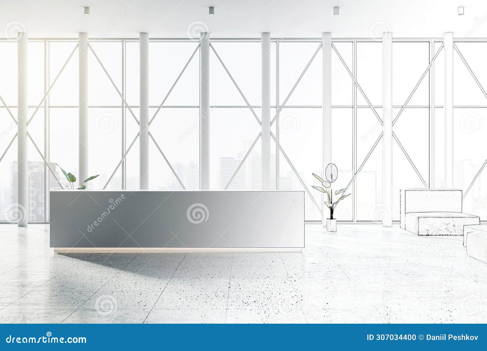 Modern Reception Area with Minimalistic Design and Large Windows. Stock ...