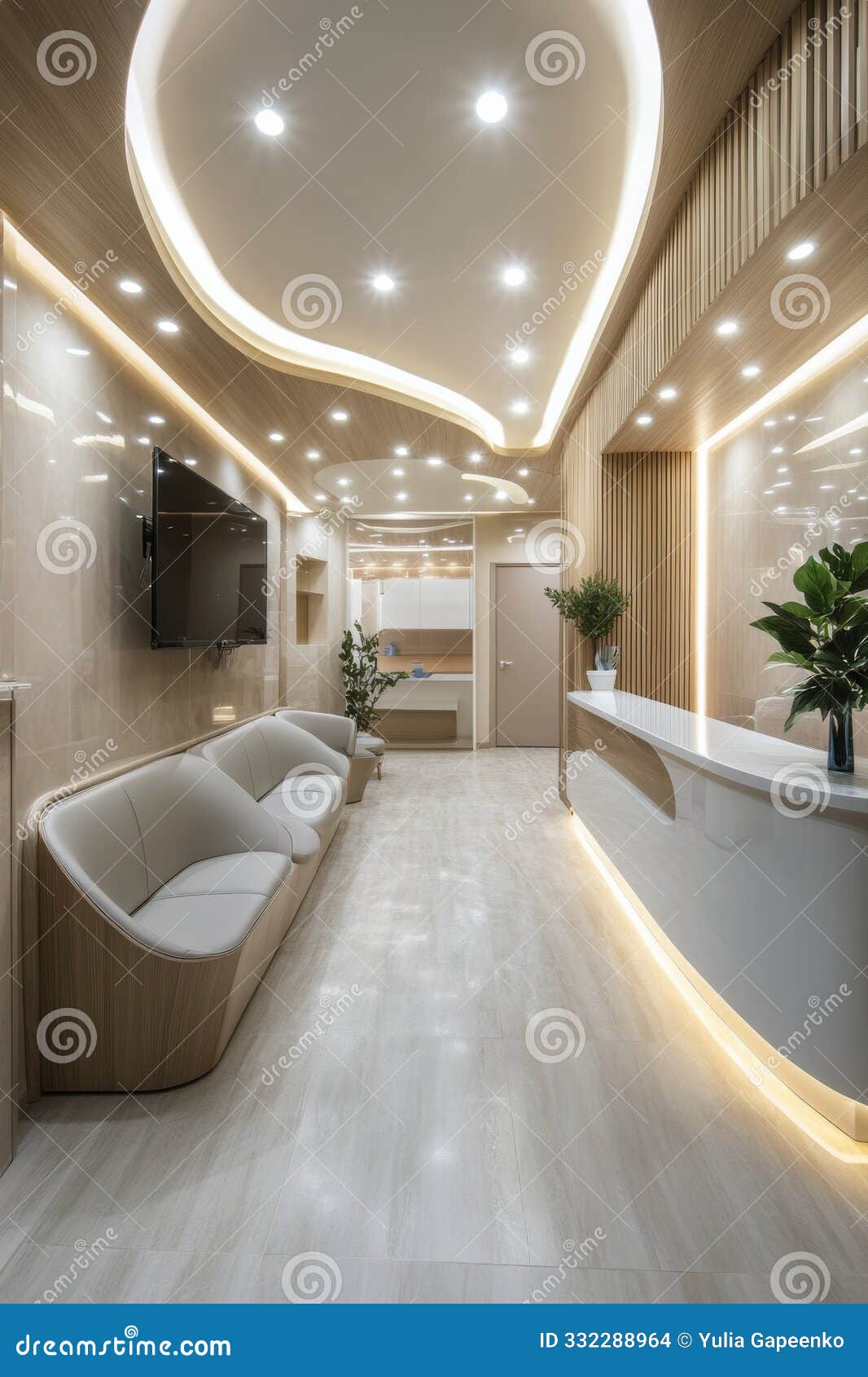 Modern Reception Area with Sleek Design and Warm Lighting in a ...