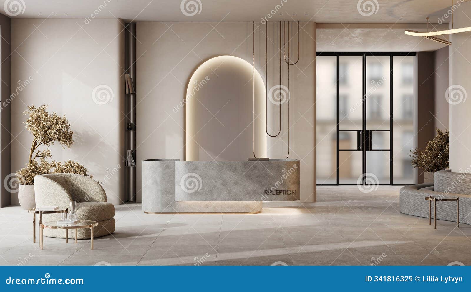 Modern Reception Area with Waiting Space, Lobby Interior Design Stock ...