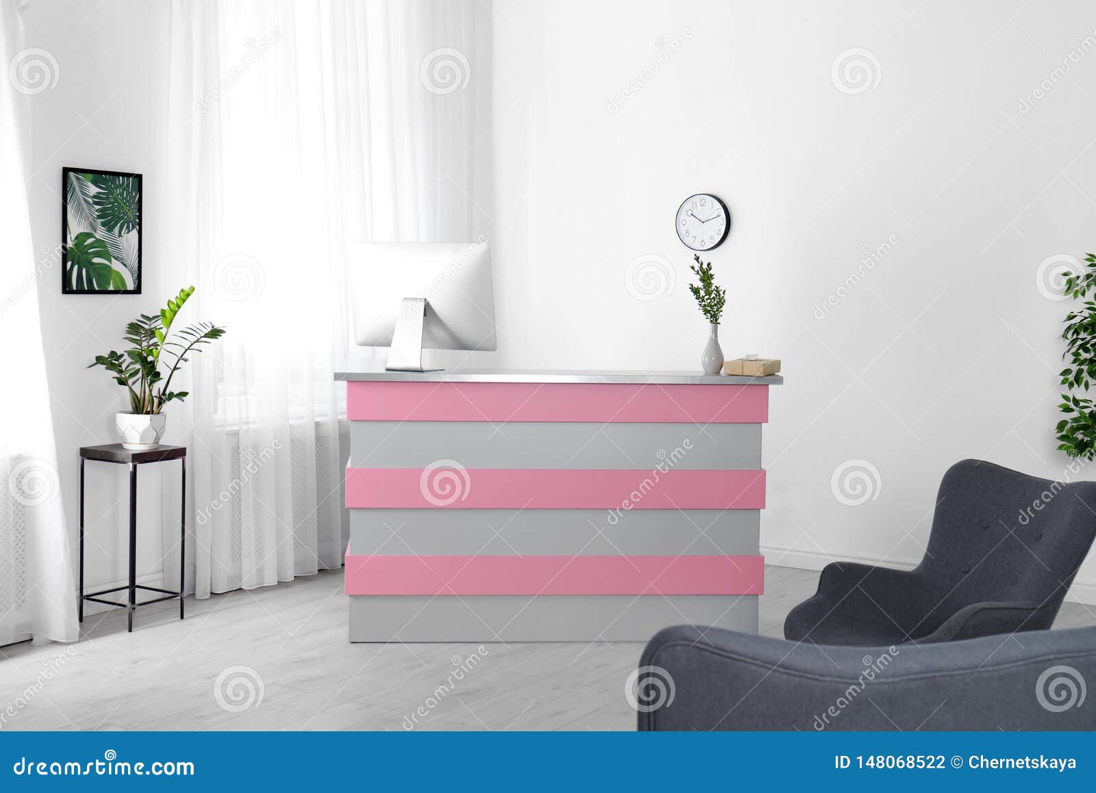 Modern Reception Desk. Stylish Interior Stock Photo - Image of center ...