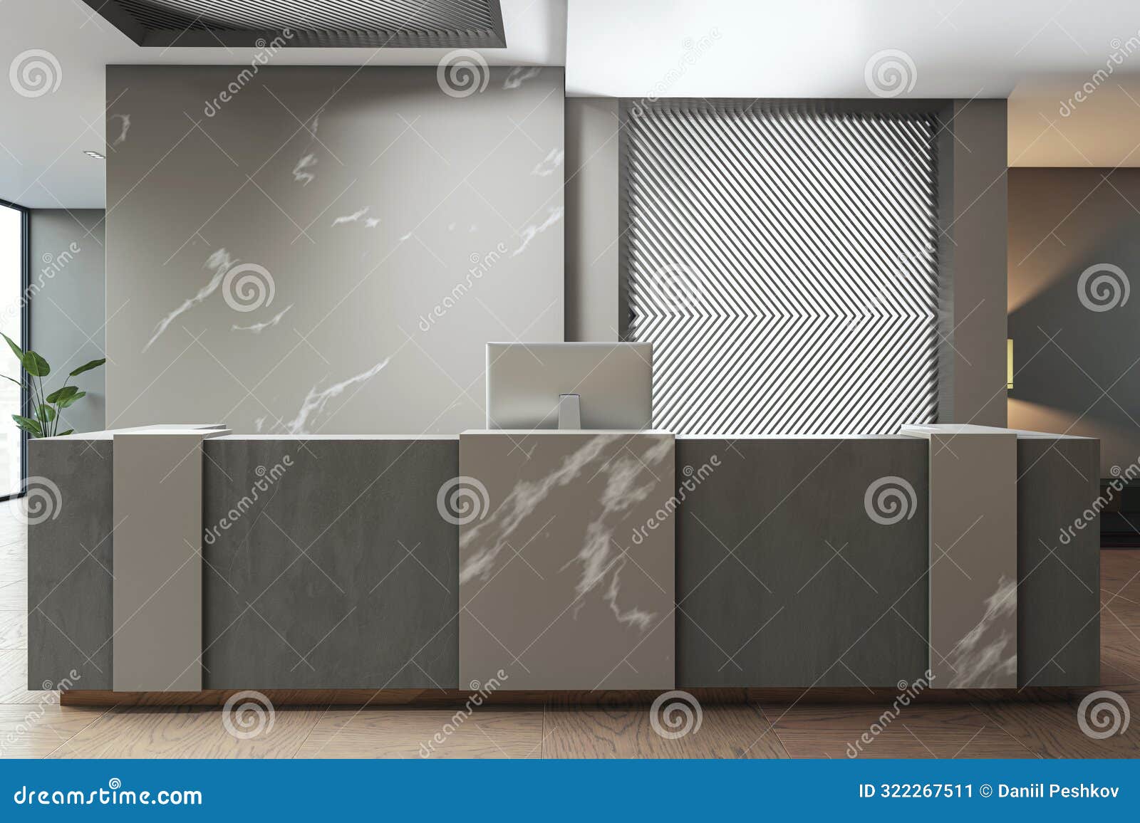 Modern Reception Desk in a Contemporary Interior Setting with Patterned ...