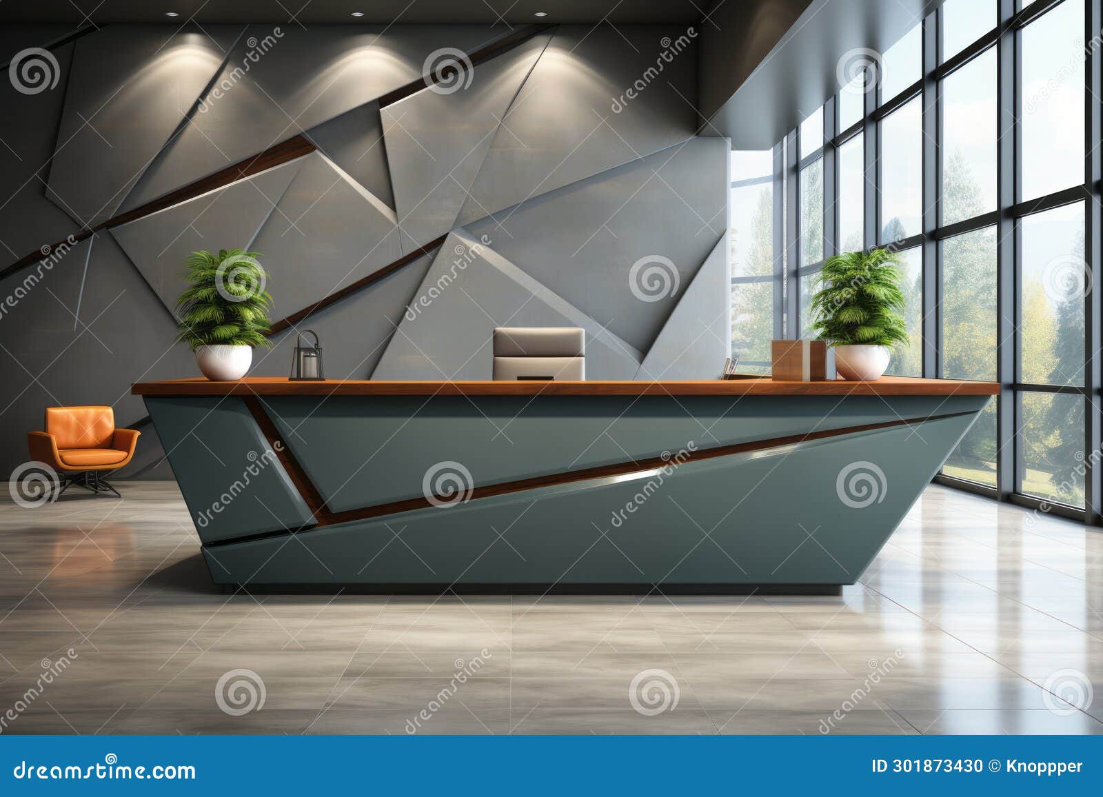 A Modern Reception Desk Design Concept Stock Photo - Image of indoor ...