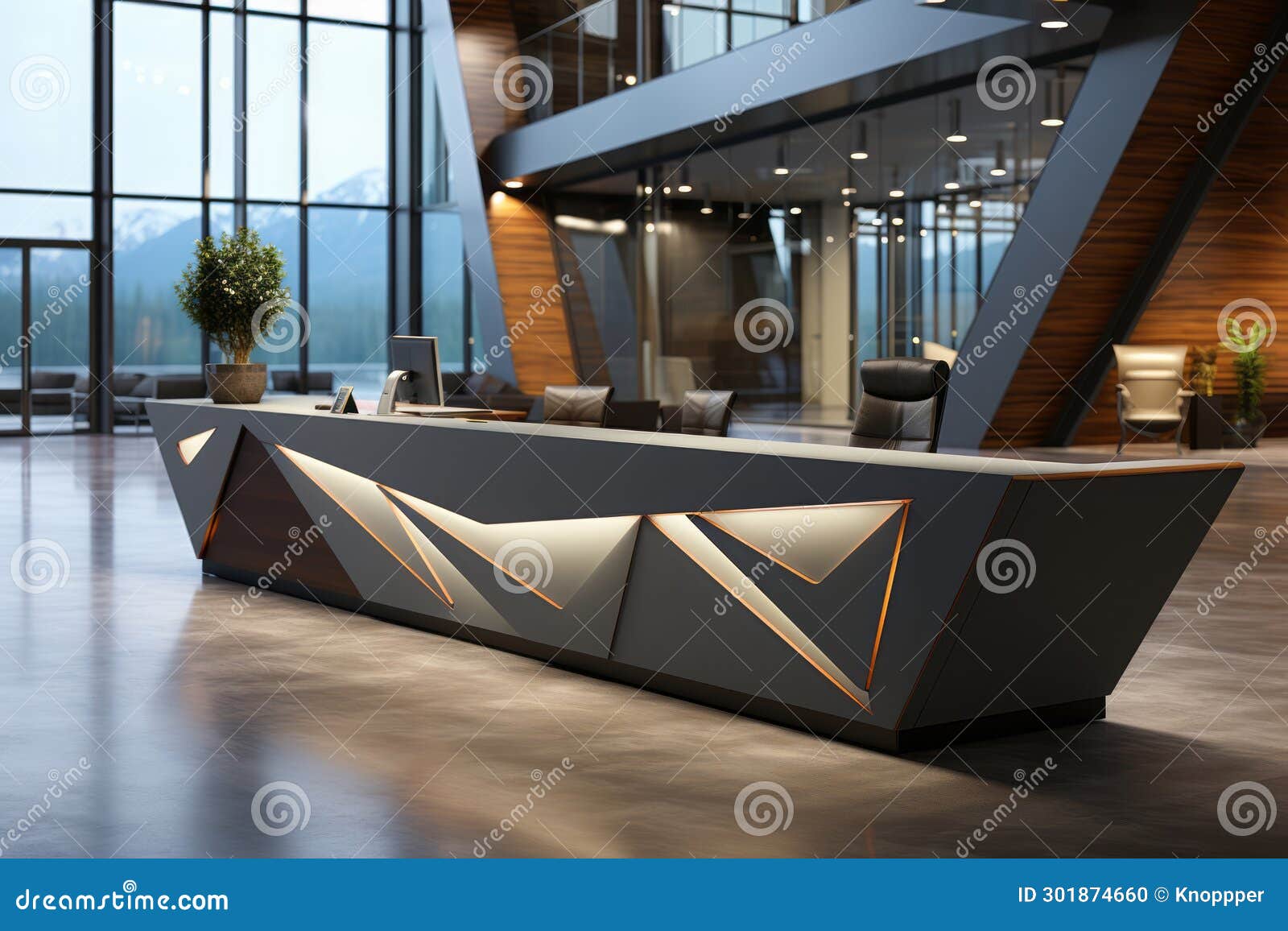 A Modern Reception Desk Design Concept Stock Photo - Image of furniture ...