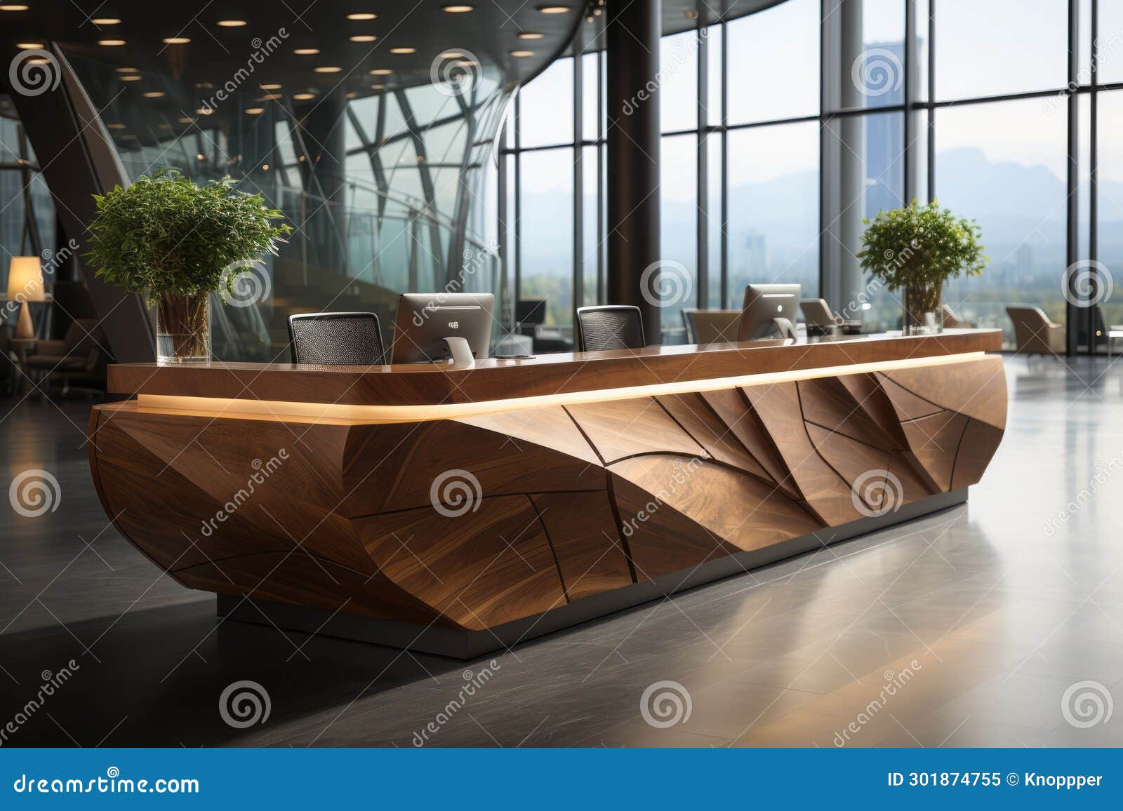A Modern Reception Desk Design Concept Stock Image - Image of modern ...