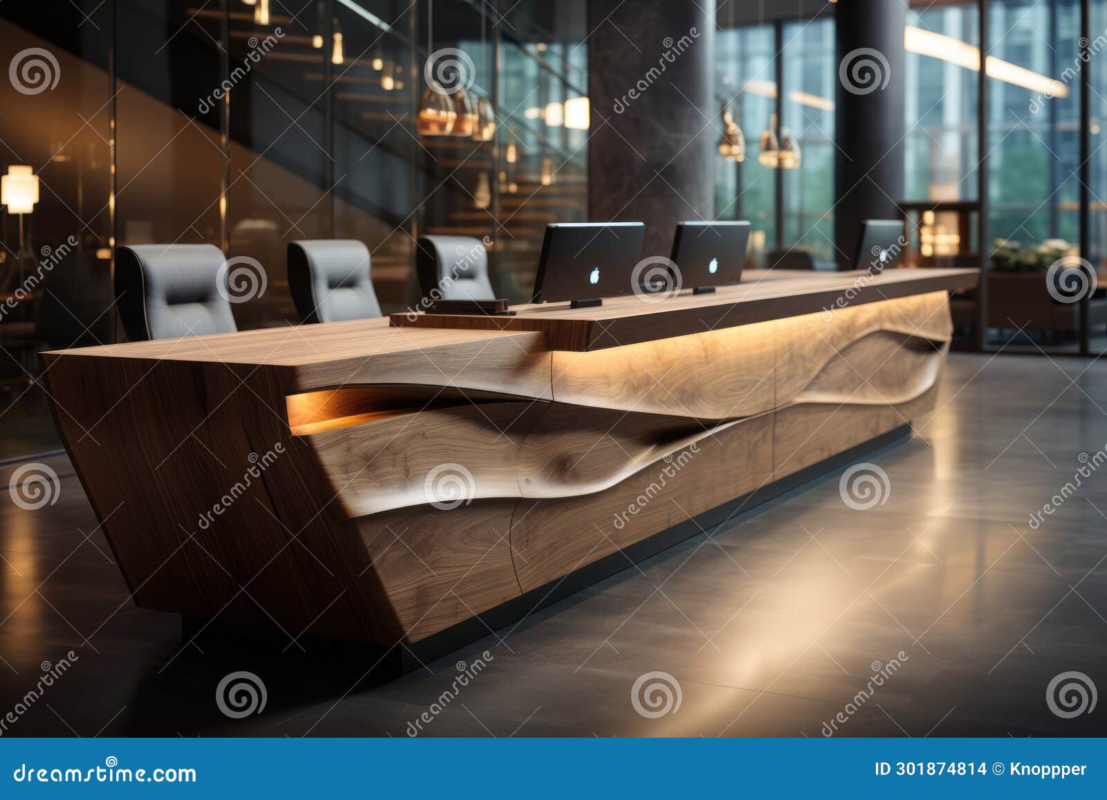 A Modern Reception Desk Design Concept Stock Photo - Image of inside ...