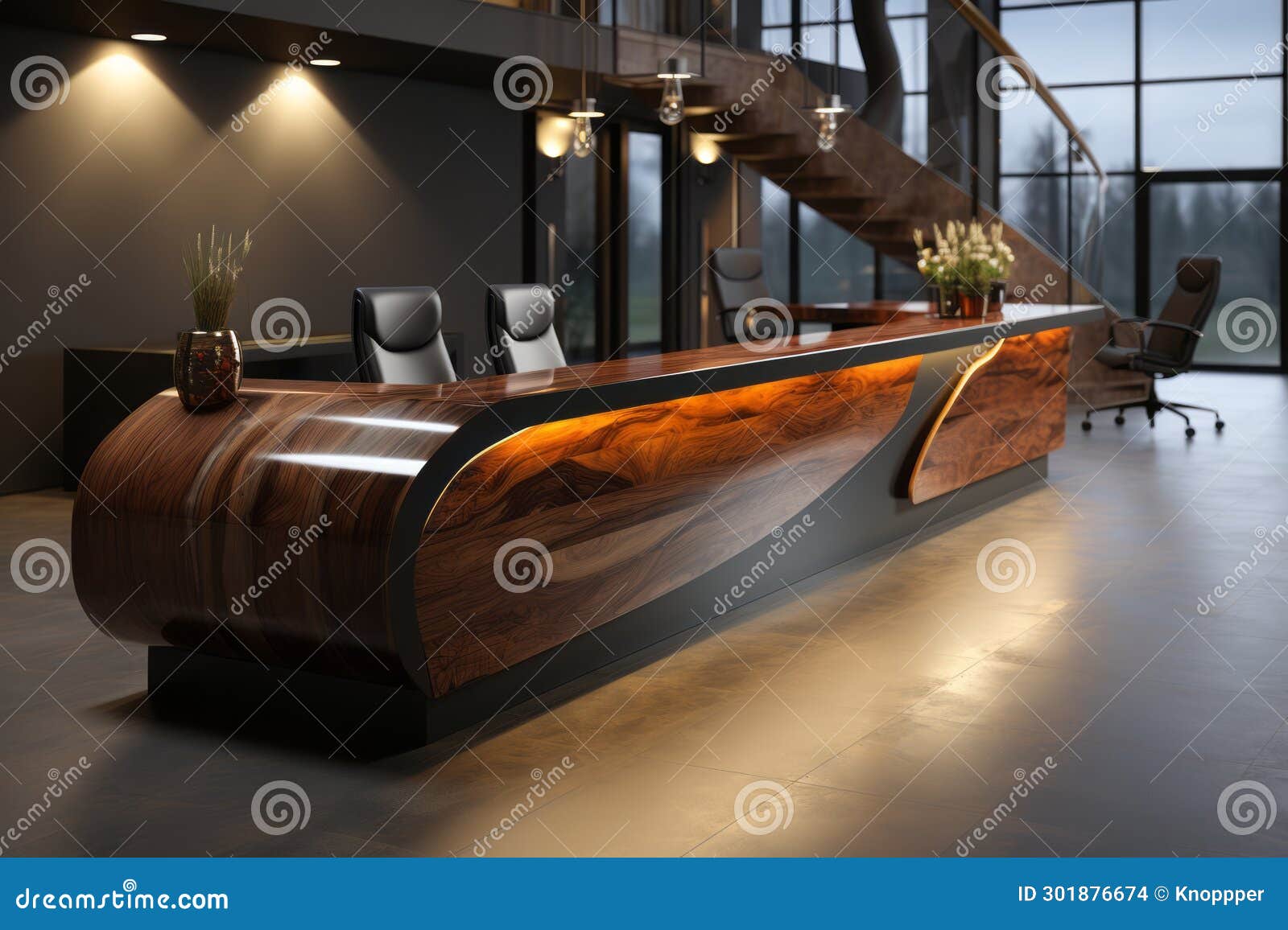 A Modern Reception Desk Design Concept Stock Photo - Image of furniture ...