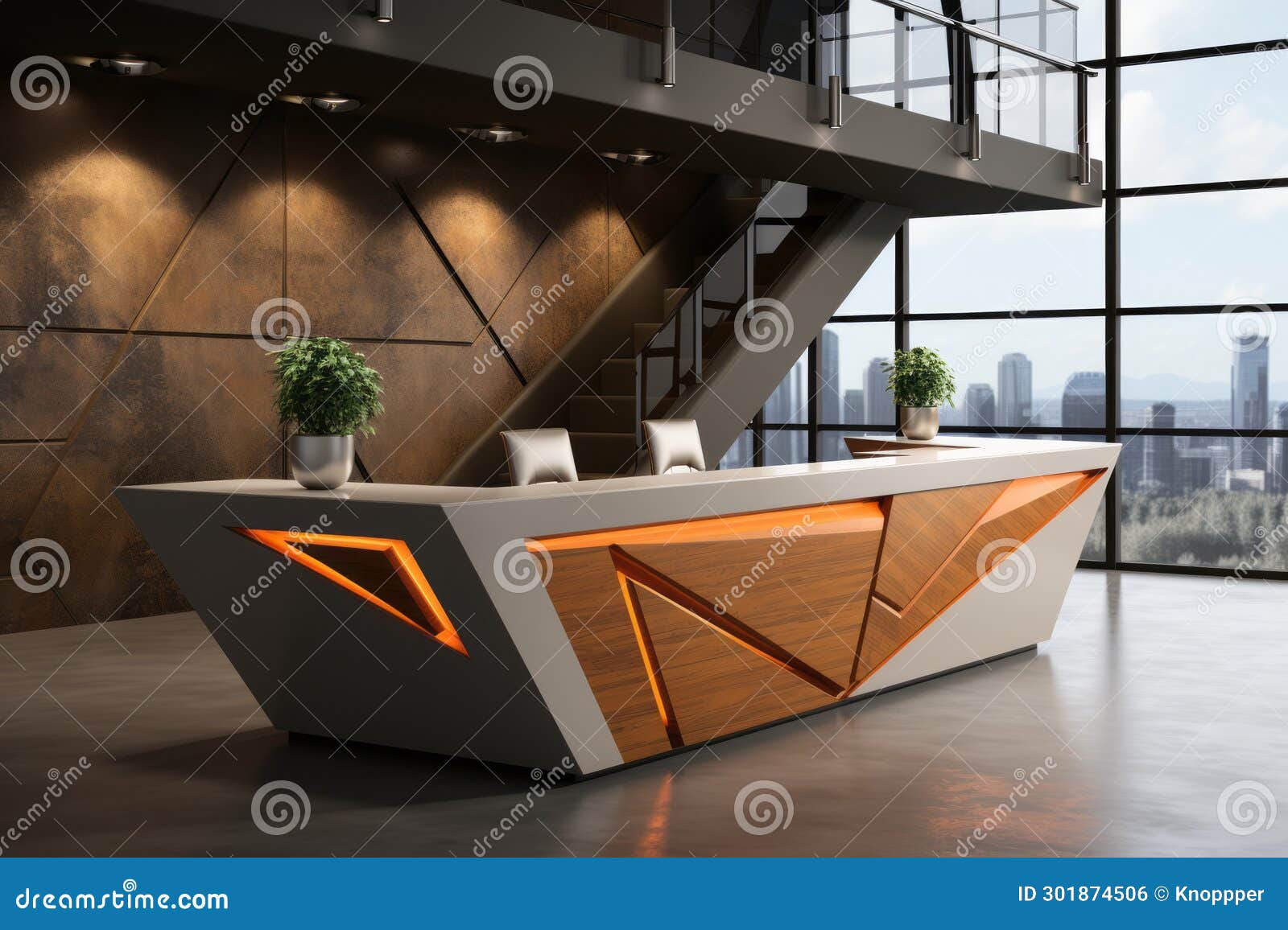 A Modern Reception Desk Design Concept Stock Photo - Image of company ...