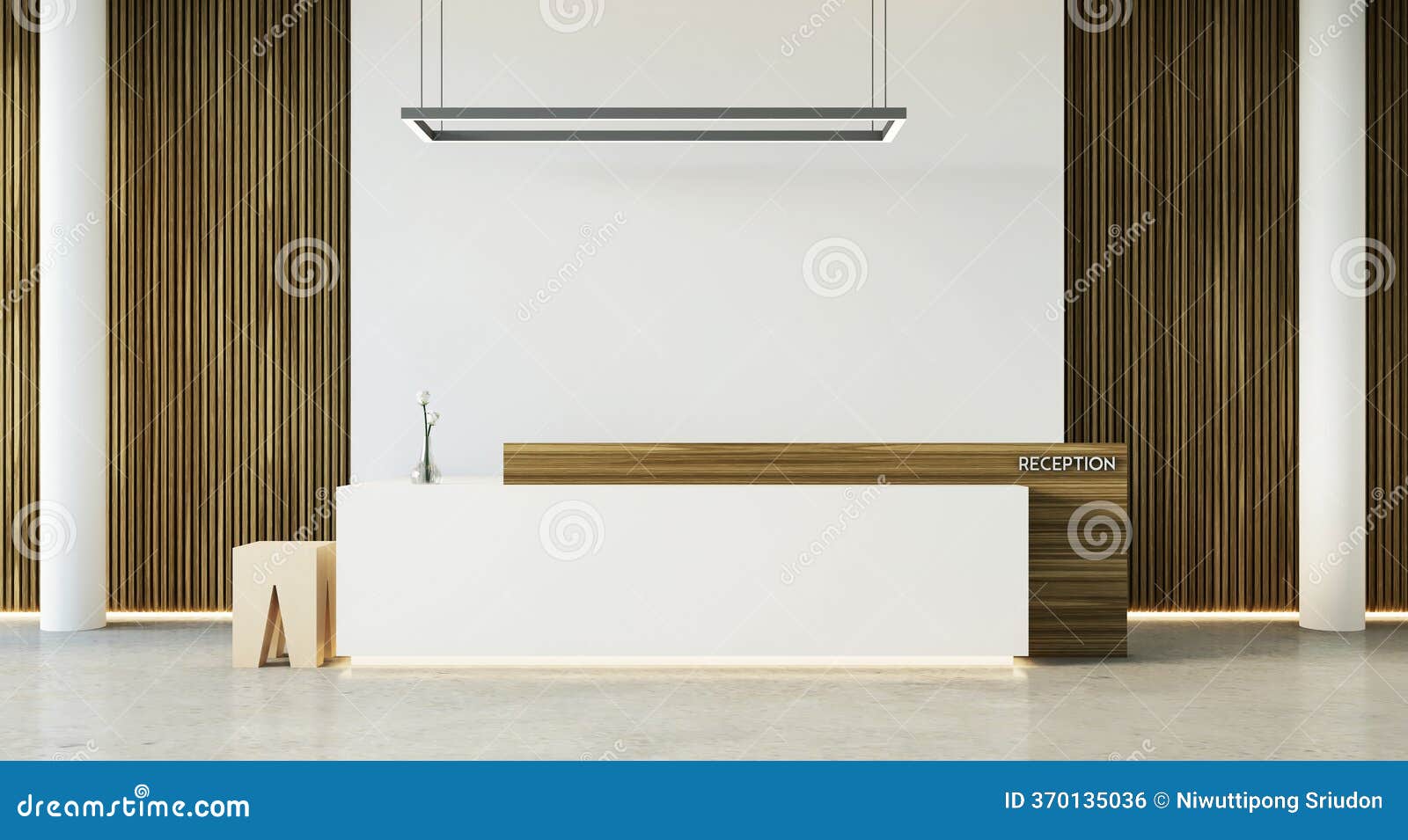 A Modern Reception Desk In A Luxury Office Lobby With Wooden Slat ...
