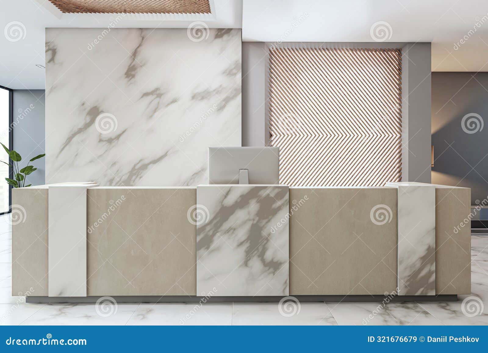 A Modern Reception Desk with Marble Texture in a Stylish Interior ...