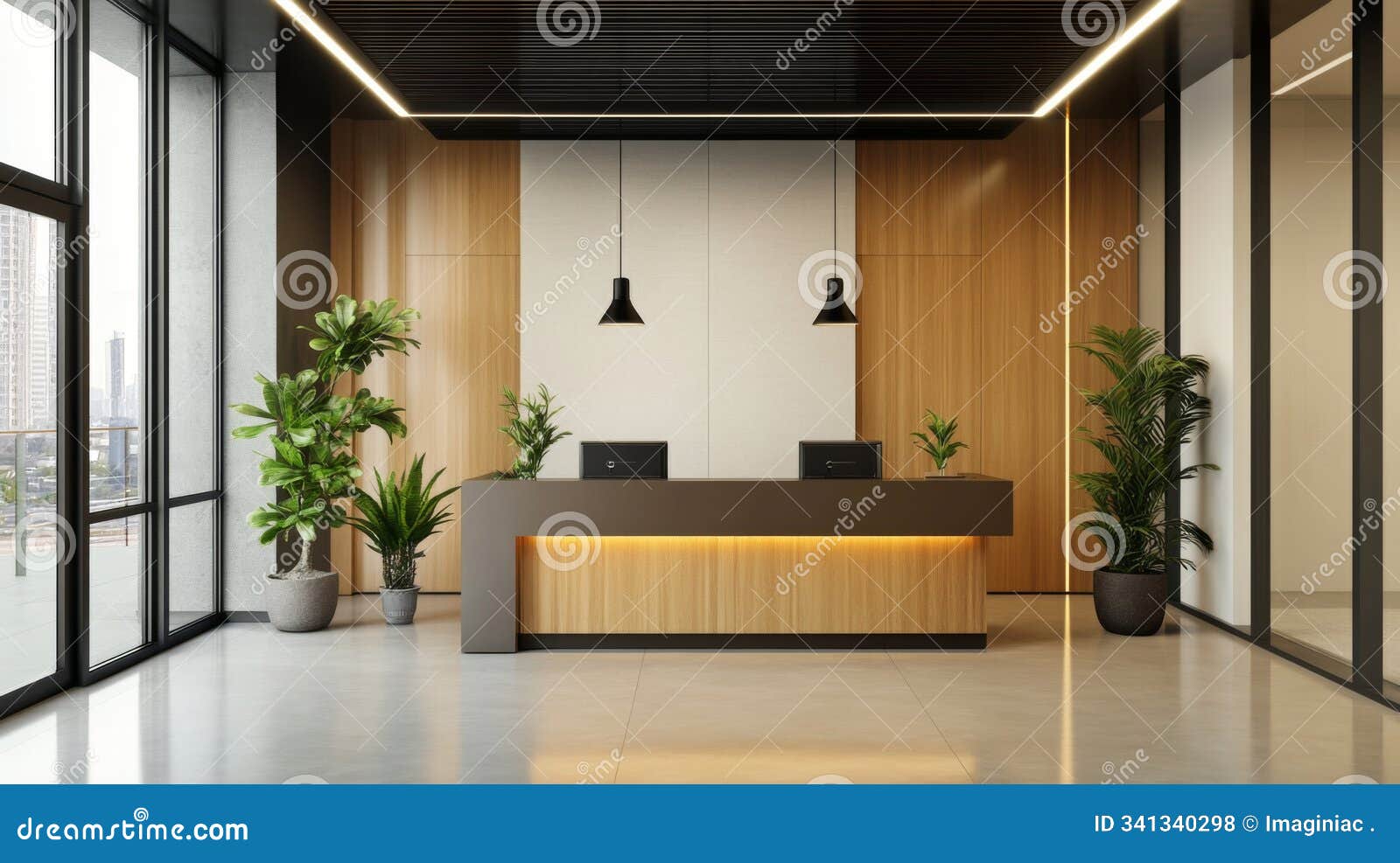 Modern Reception Desk in a Minimalist Office Lobby Stock Illustration ...