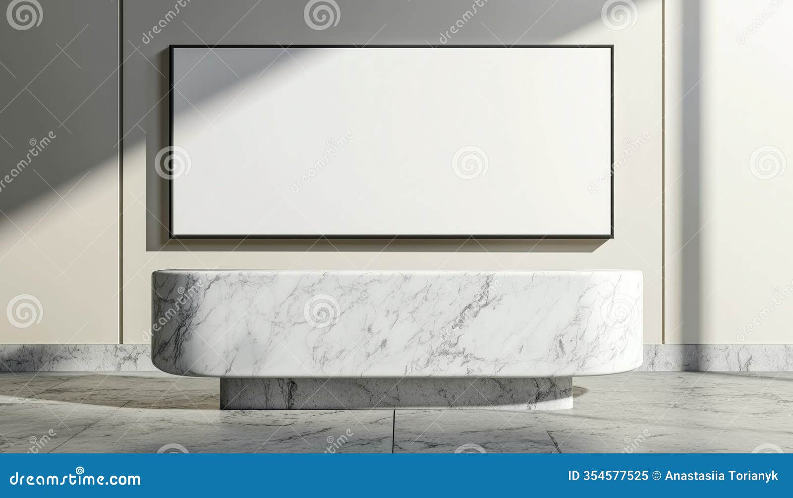 Modern Reception Desk in Office Setting with Empty Billboard in Side ...