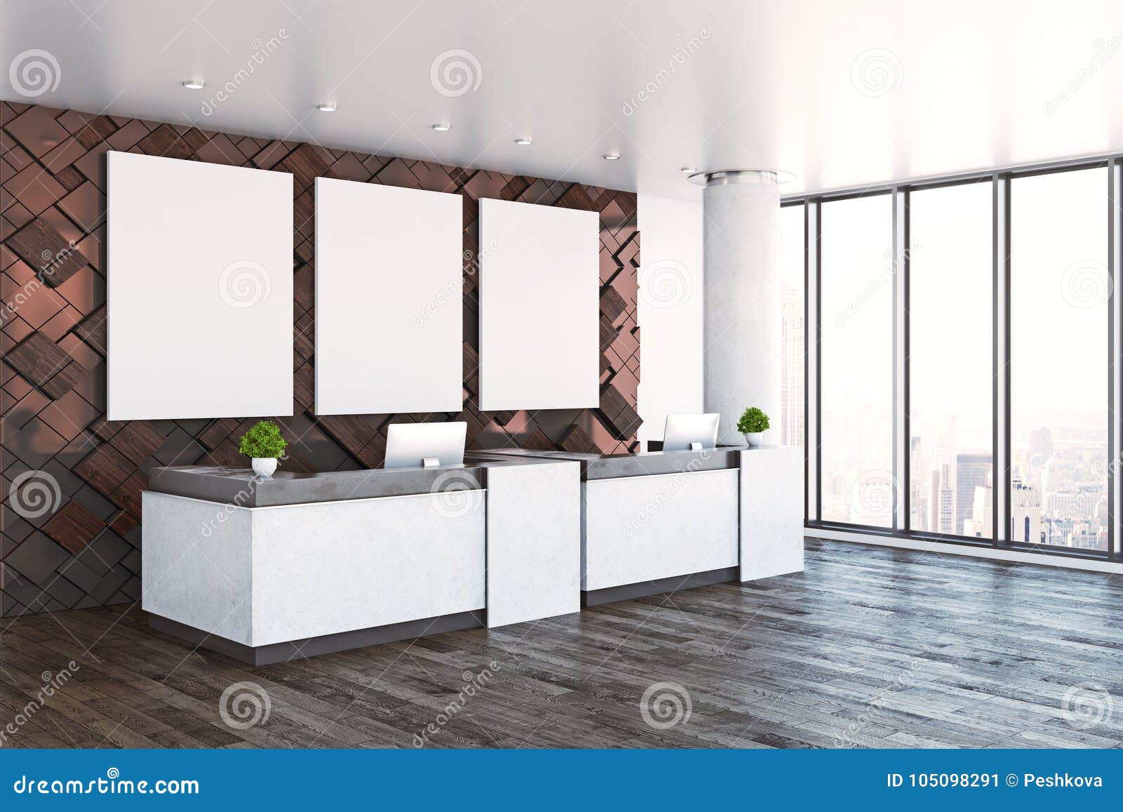 Modern Reception with Empty Banner Side Stock Illustration ...