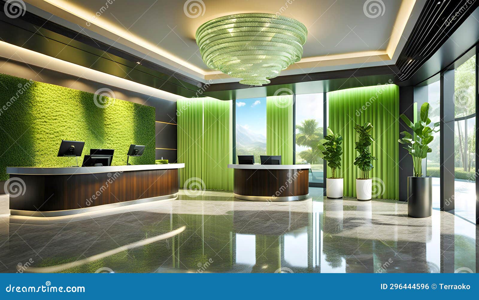 Modern Reception Lobby Interior Design, 3D Rendering, Stock ...