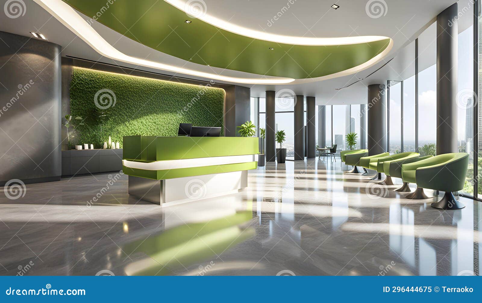 Modern Reception Lobby Interior Design, 3D Rendering, Stock ...
