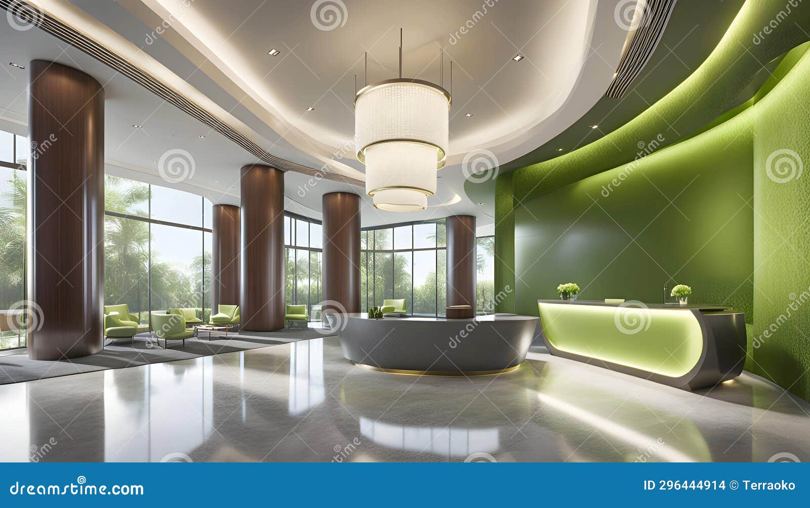 Modern Reception Lobby Interior Design, 3D Rendering, Stock ...