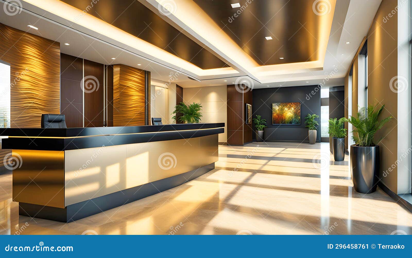 Modern Reception Lobby Interior Design, 3D Rendering, Stock ...