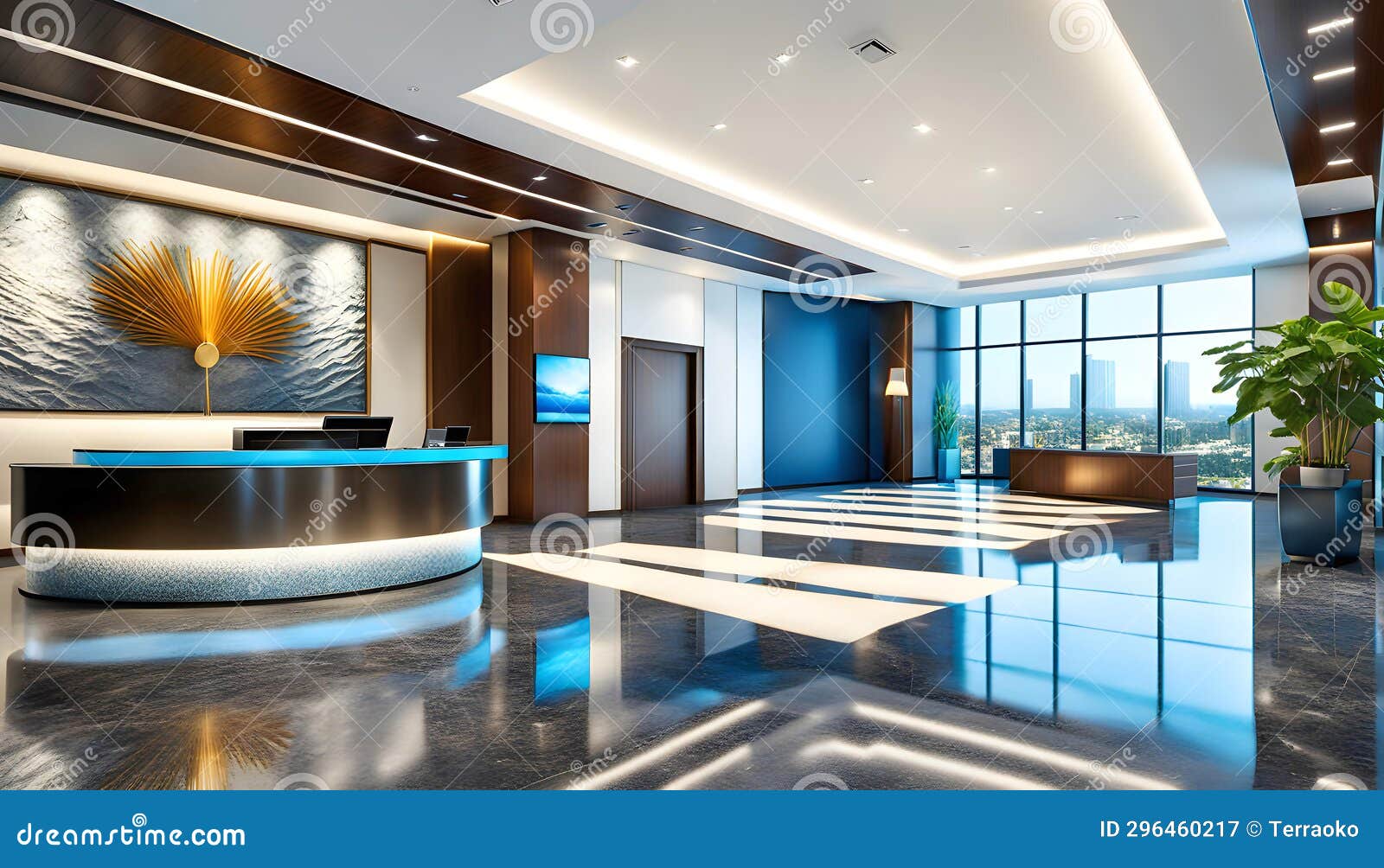 Modern Reception Lobby Interior Design, 3D Rendering, Stock ...