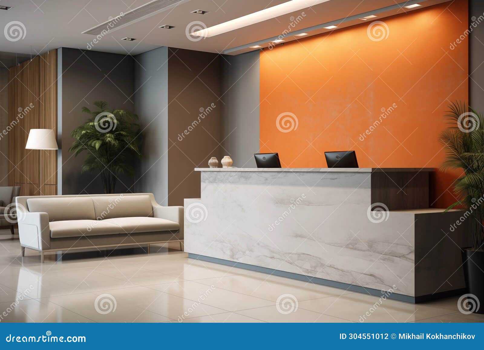 Modern Reception Room Interior Stock Photo - Image of counter, greeting ...