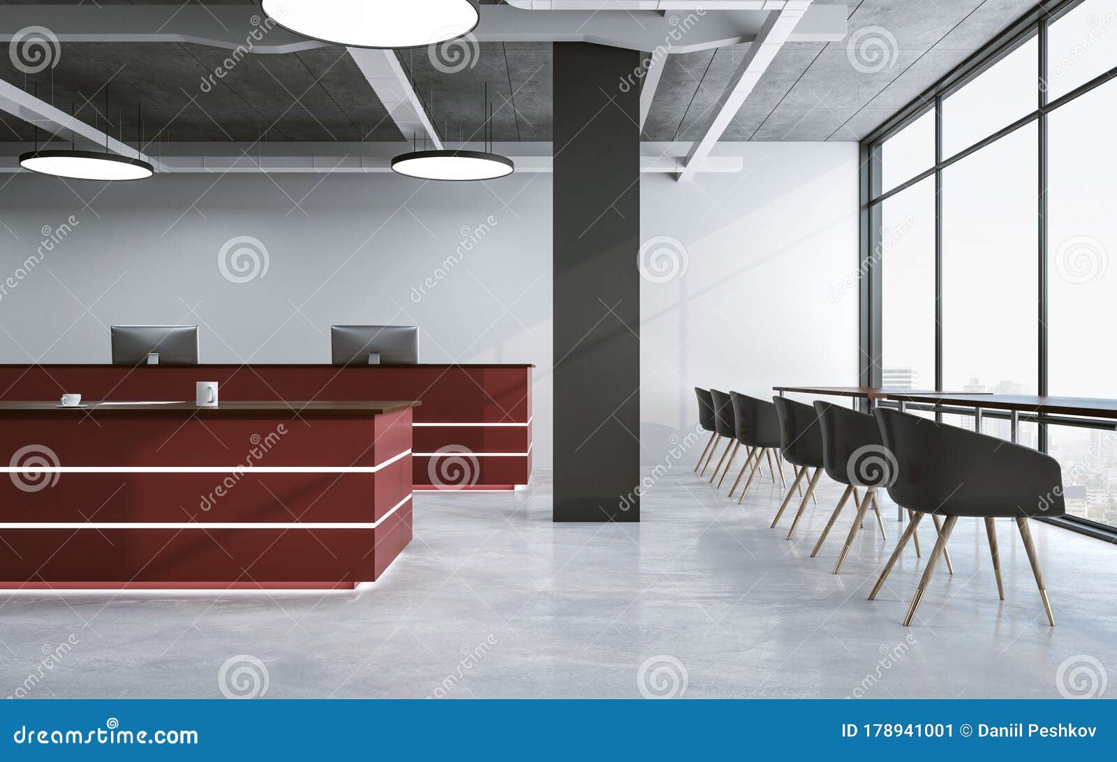 Modern Reception Table Standing on Concrete Floor Stock Illustration ...