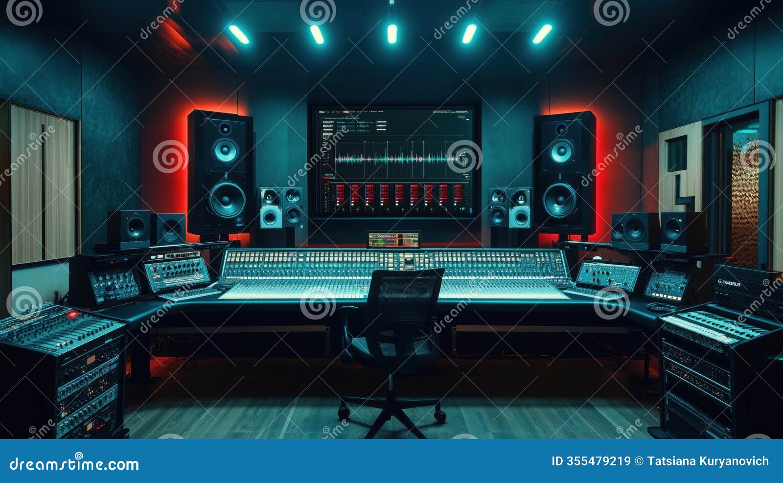 Modern Recording Studio with Advanced Audio Equipment and Vibrant ...