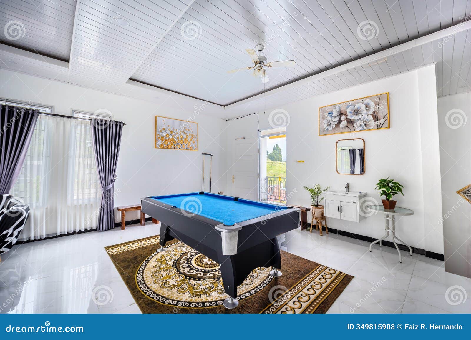 Modern Recreation Room with Pool Table. Elegant Villa Interior with ...