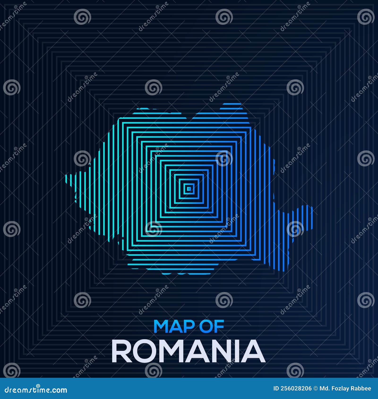 Modern Rectangular Map of Romania. Stock Vector - Illustration of blue ...