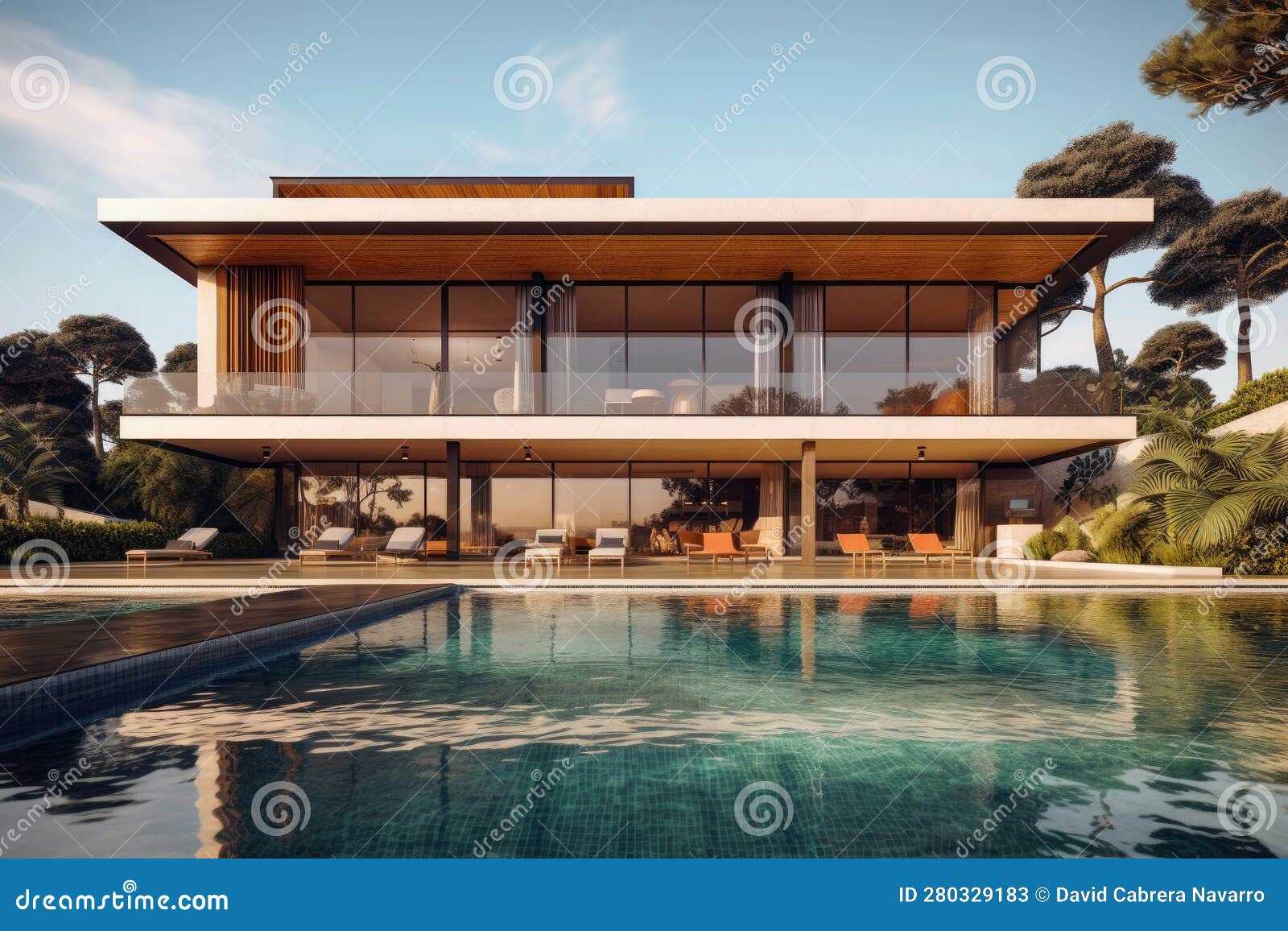 Modern Rectangular Multi-storey Villa with Swimming Pool. Ai Generative ...