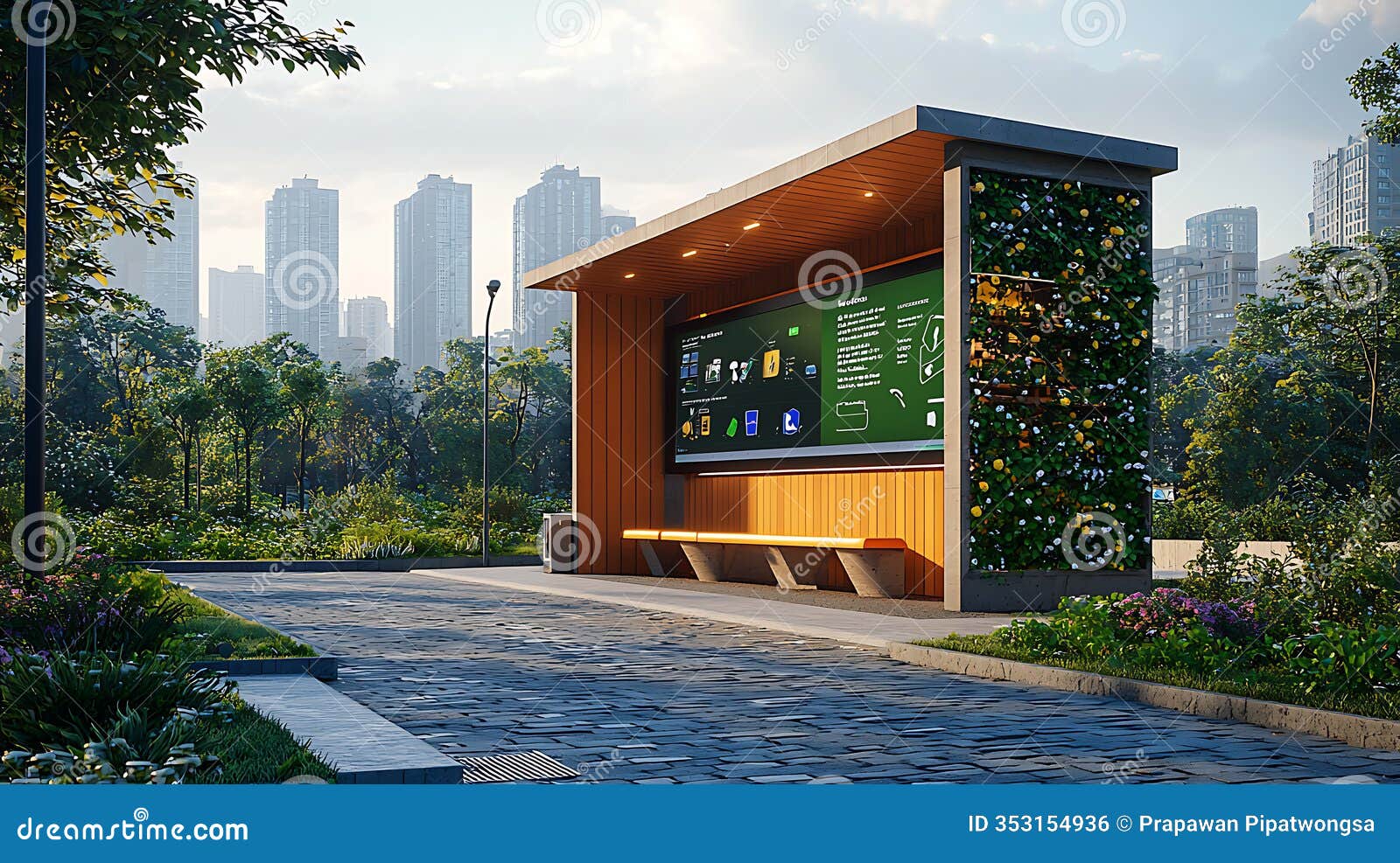 Modern Recycling Hub with Green Wall, Digital Display, and Urban ...