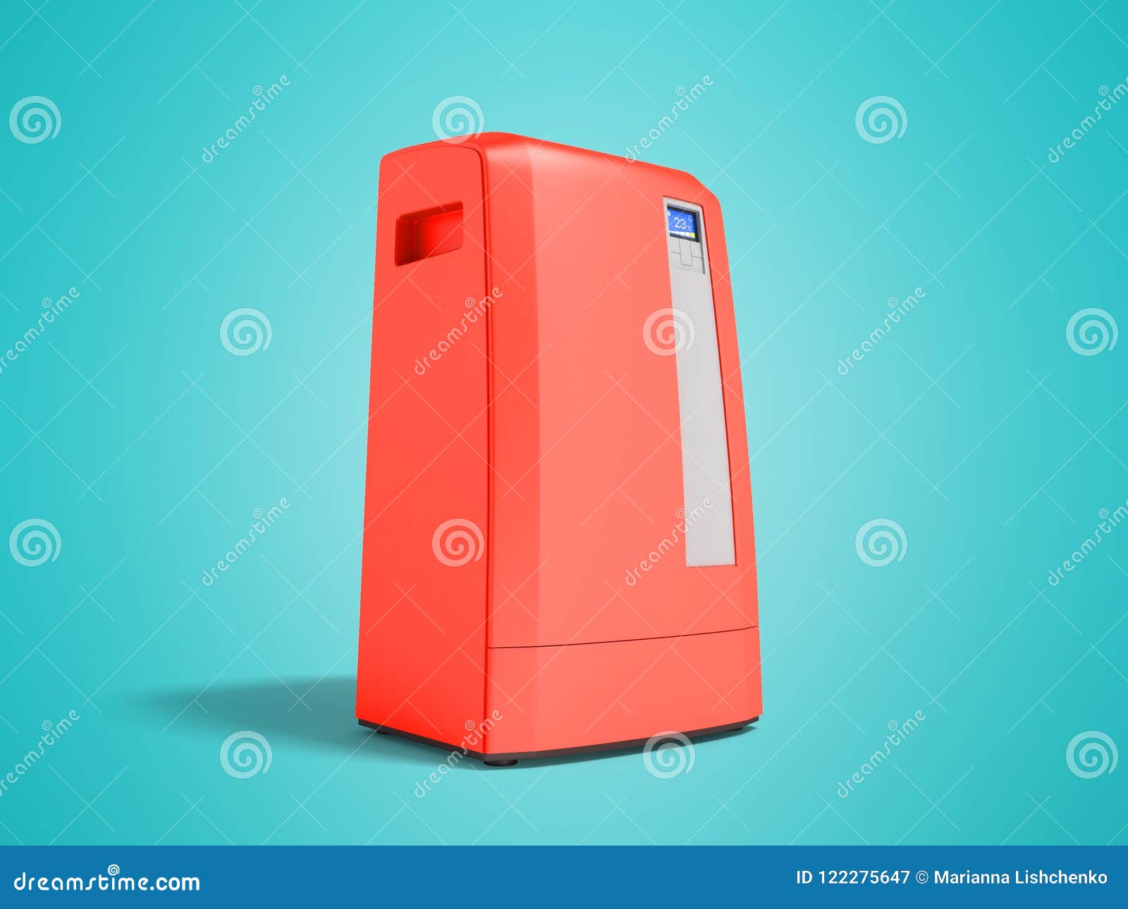Modern Red Air Conditioner Portable 3d Rendering on Blue Background ...