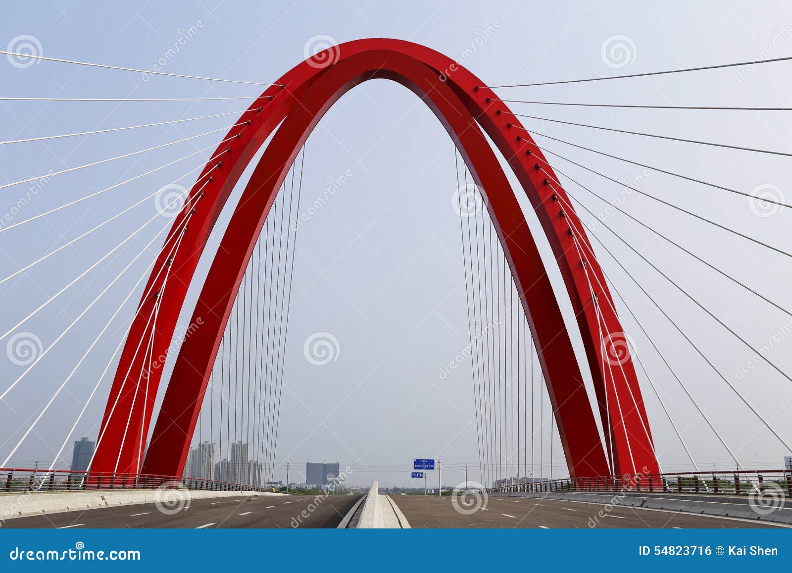 The Red Arch Bridge, Radial Cables Stock Photo - Image of guardrail ...