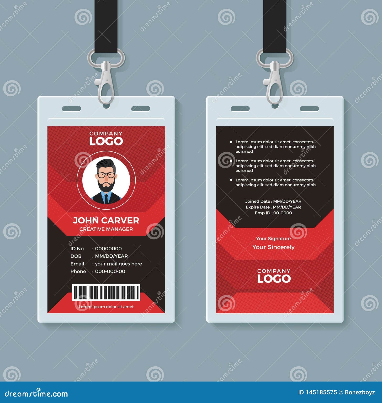 Modern Red and Black ID Card Template Stock Vector - Illustration of ...