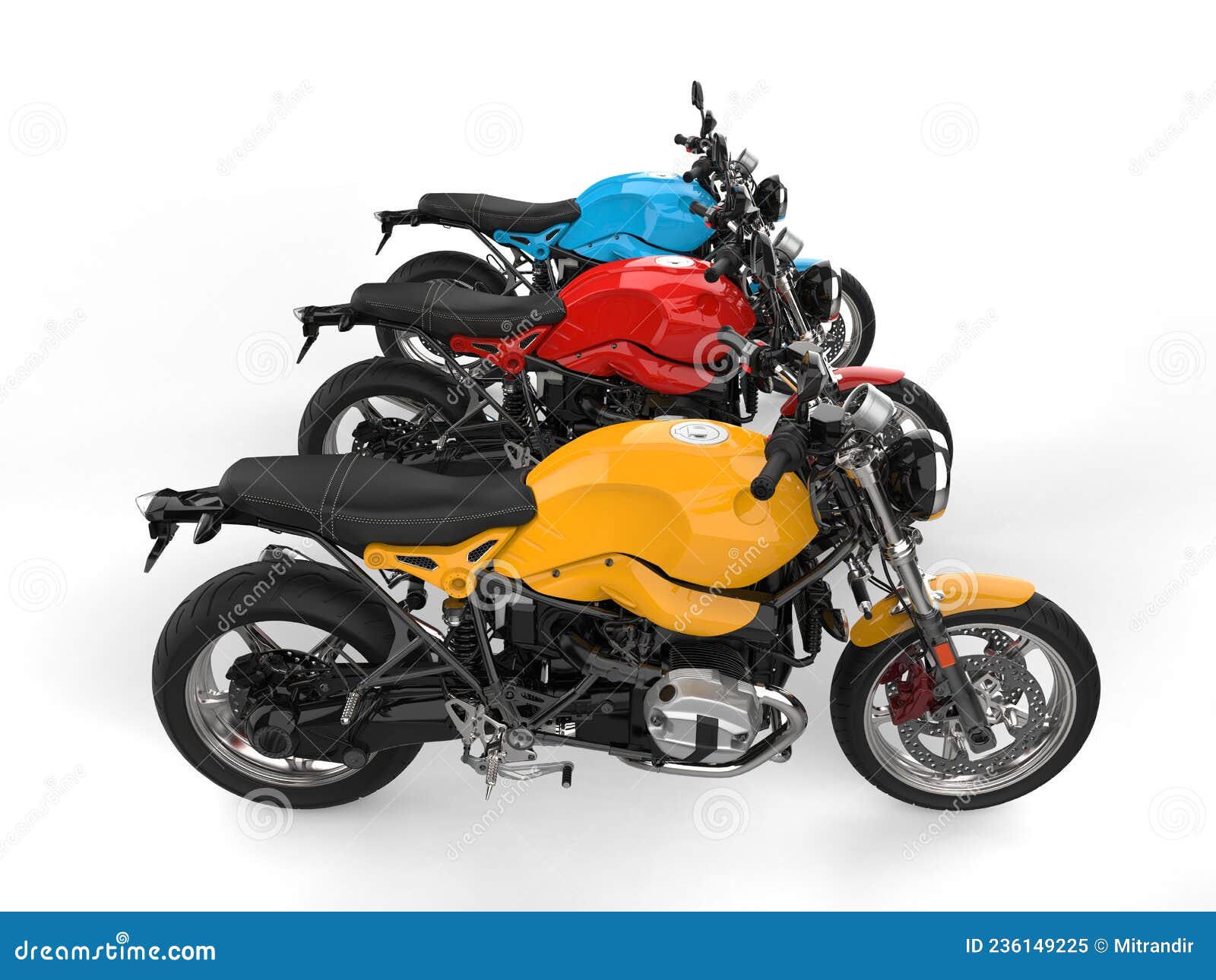 Modern Red, Blue and Yellow Chopper Motorcycles - Top Down Side View ...