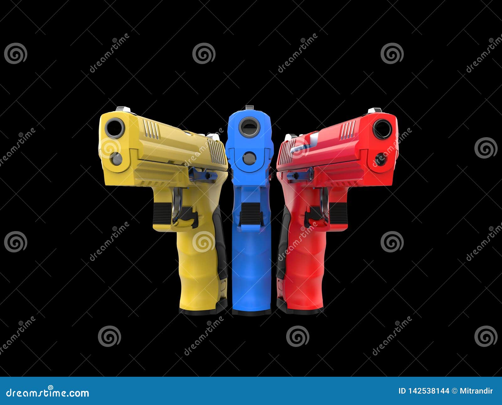 Modern Red, Blue and Yellow Semi Automatic Pistols Stock Illustration ...