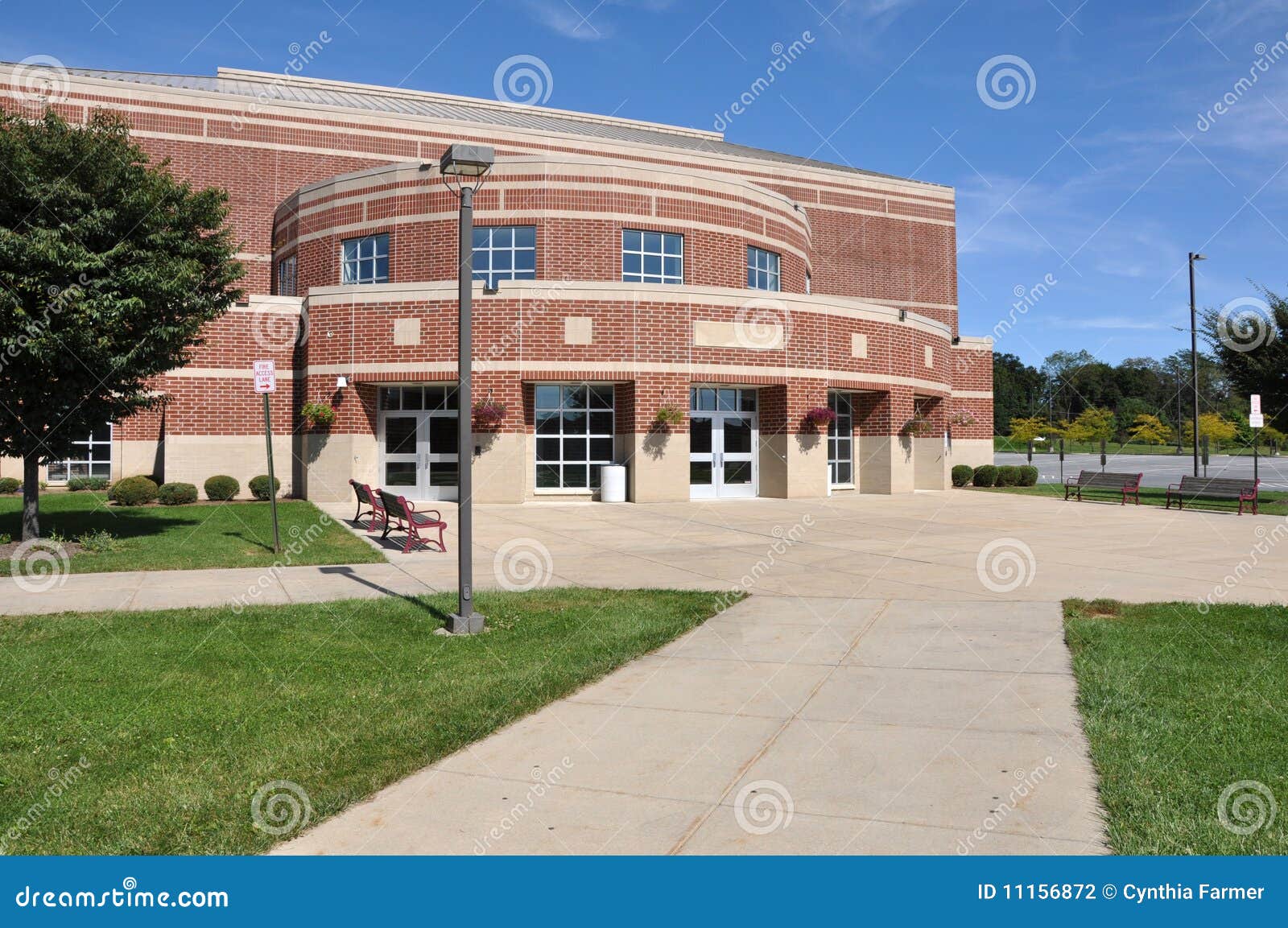 Modern Red Brick School Building Stock Photo - Image of round, concrete ... Modern Red Brick School Building Stock Photo - Image of round, concrete ...