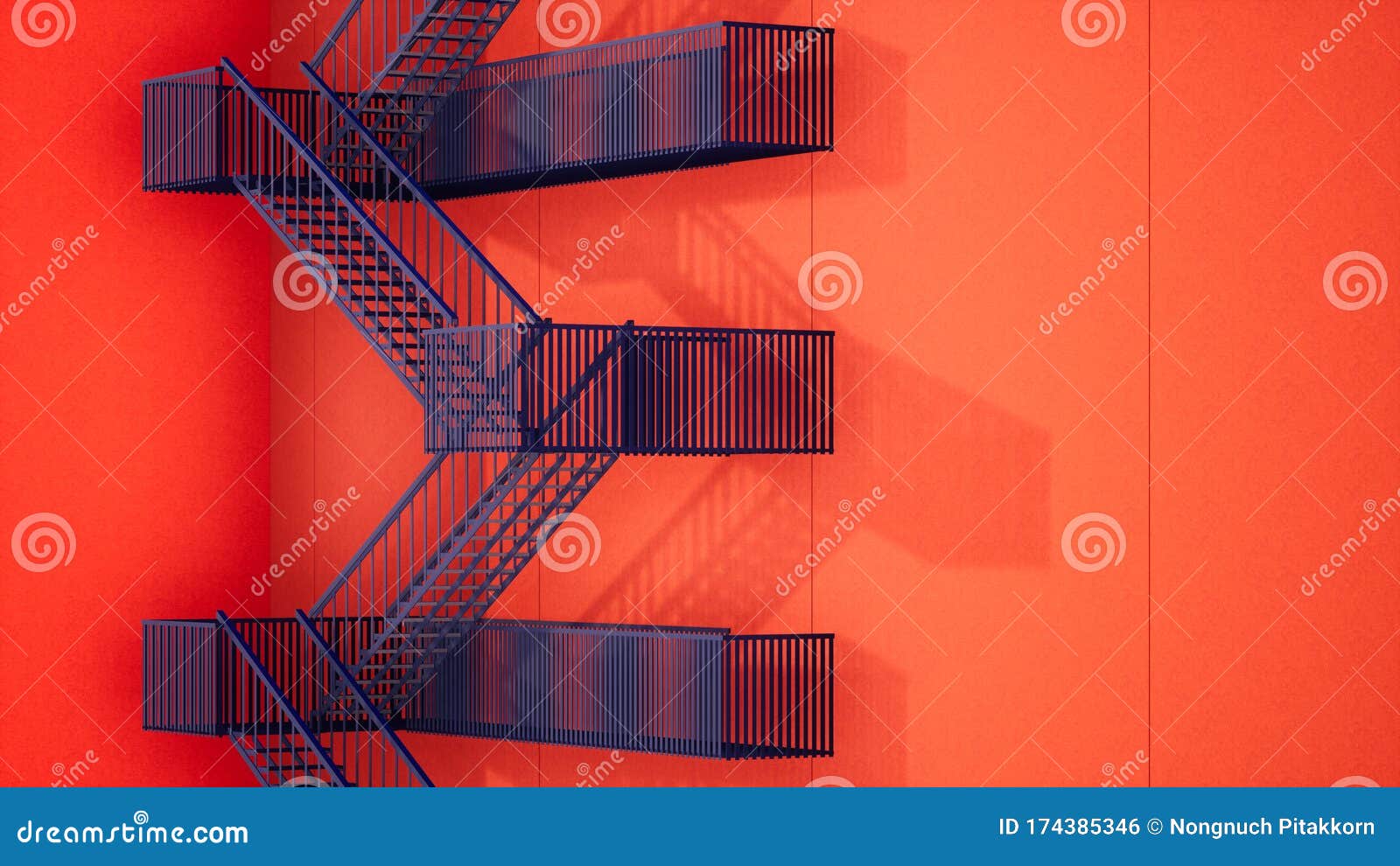 Modern Red Building with Fire Escape Stairs, 3d Rendering Stock ...