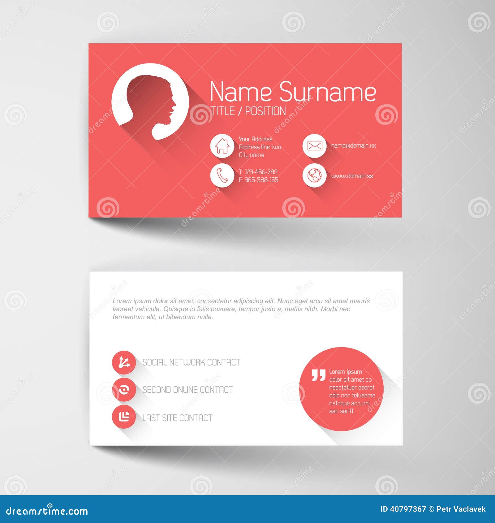 Modern Red Business Card Template with Flat User Interface Stock Vector ...