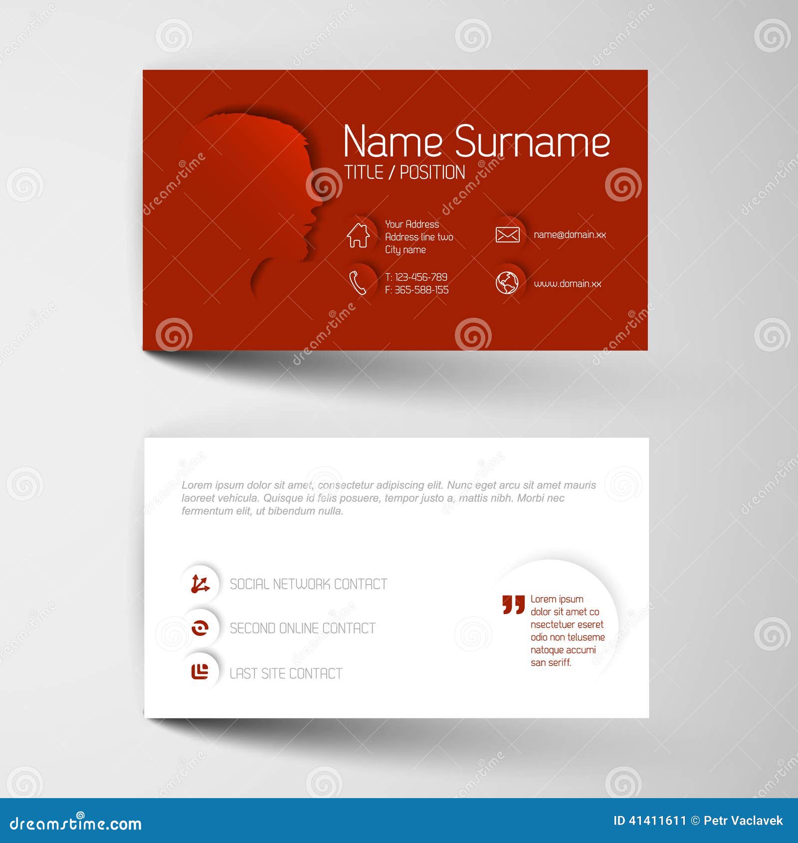 Modern Red Business Card Template with Flat User Interface Stock Vector ...