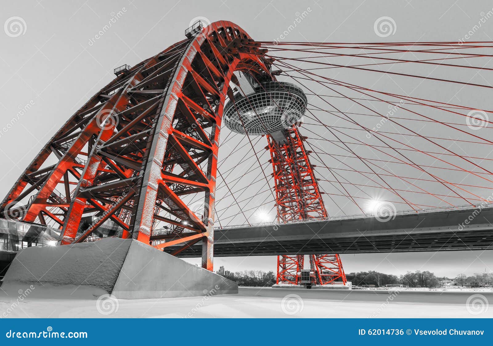 A Modern Red Cable-stayed Bridge Over Stock Photo - Image of white ...