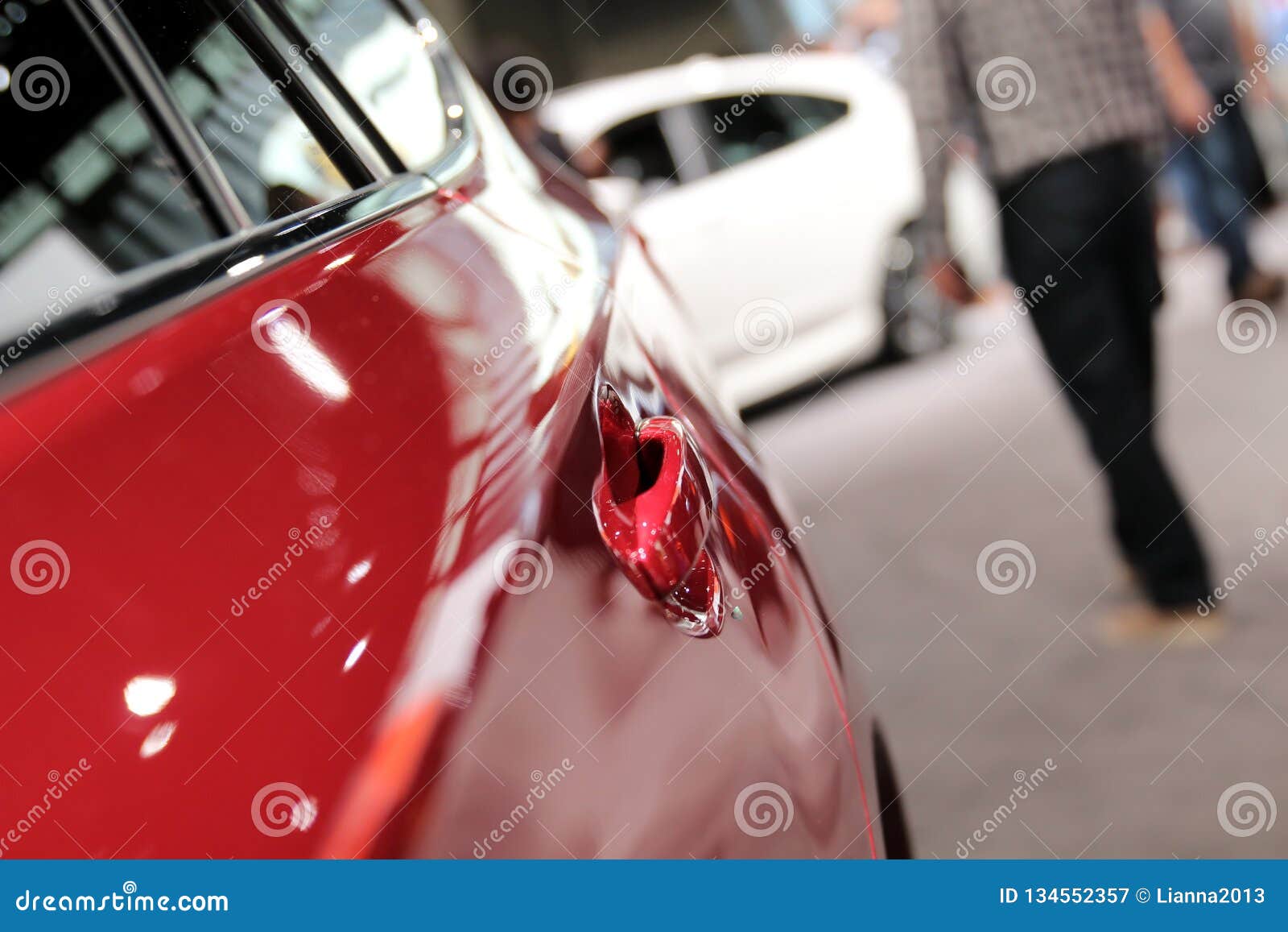 Modern red car. Auto show. stock image. Image of glass - 134552357