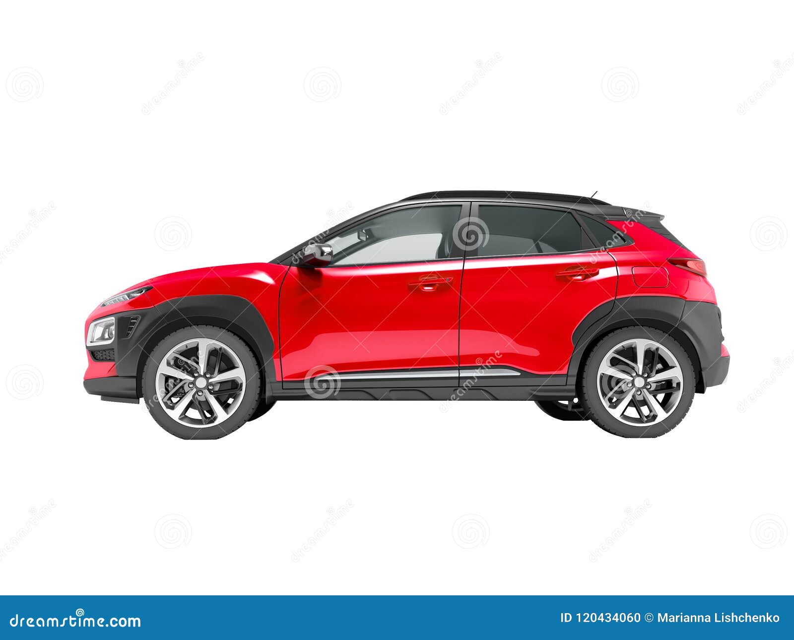 Modern Red Car Crossover Side View 3d Render on White Background Stock ...