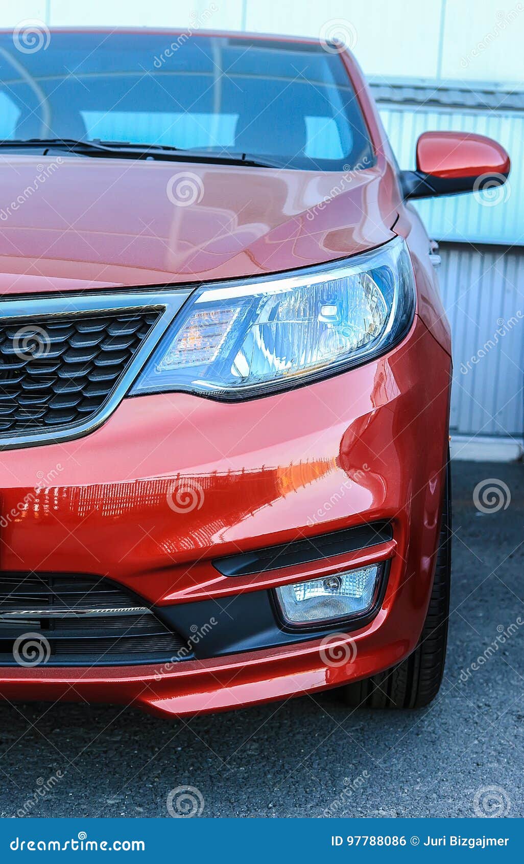 Modern red car front view stock photo. Image of light - 97788086