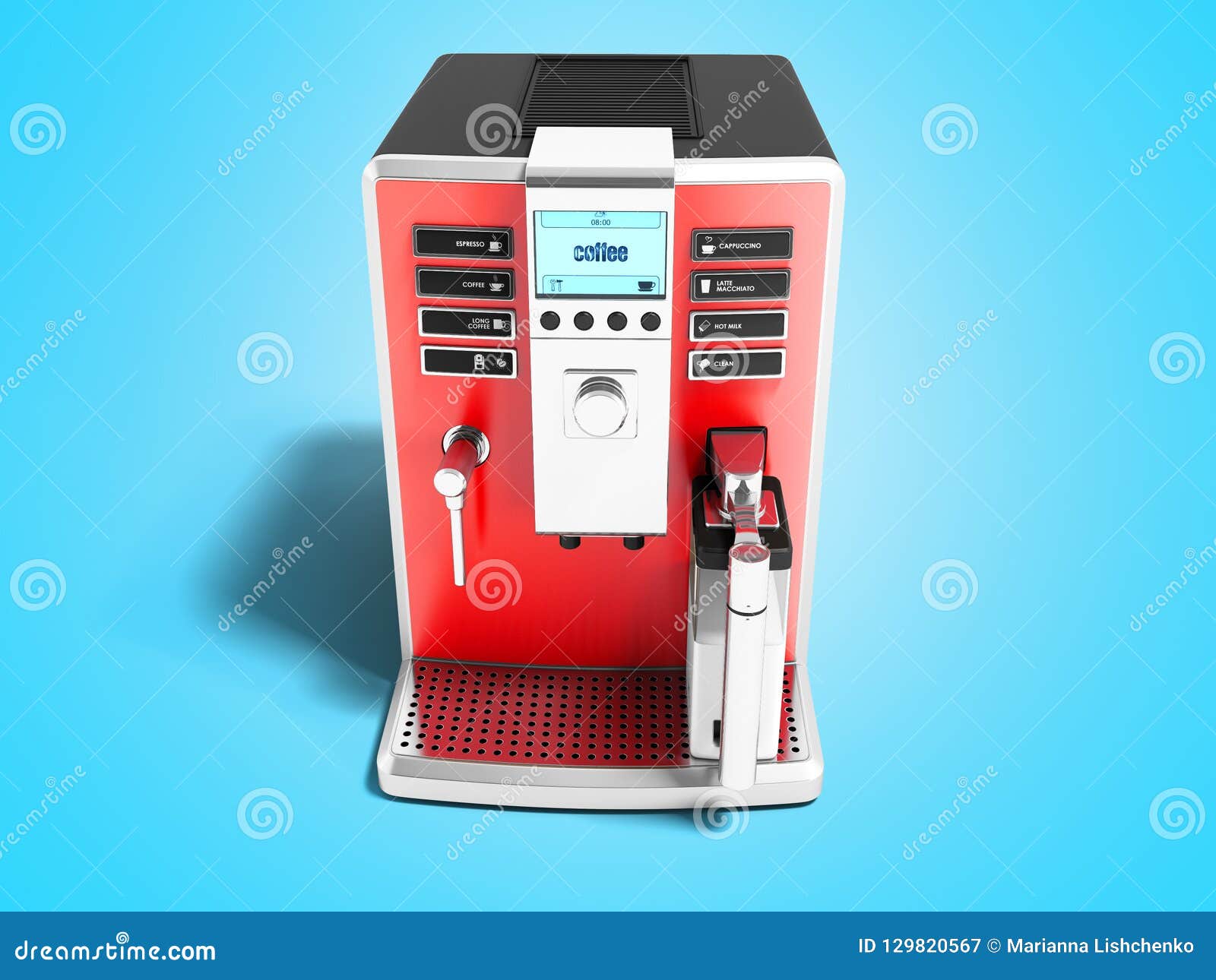 Modern Red Coffee Machine with Milk Dispenser on One Cup Front V Stock ...