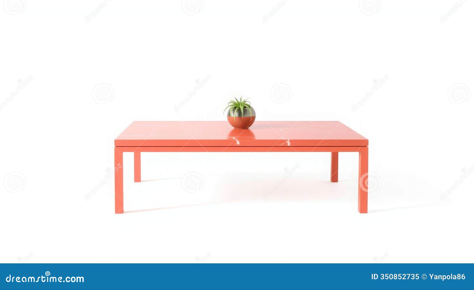 Modern Red Coffee Table with Small Plant on White Background Stock ...