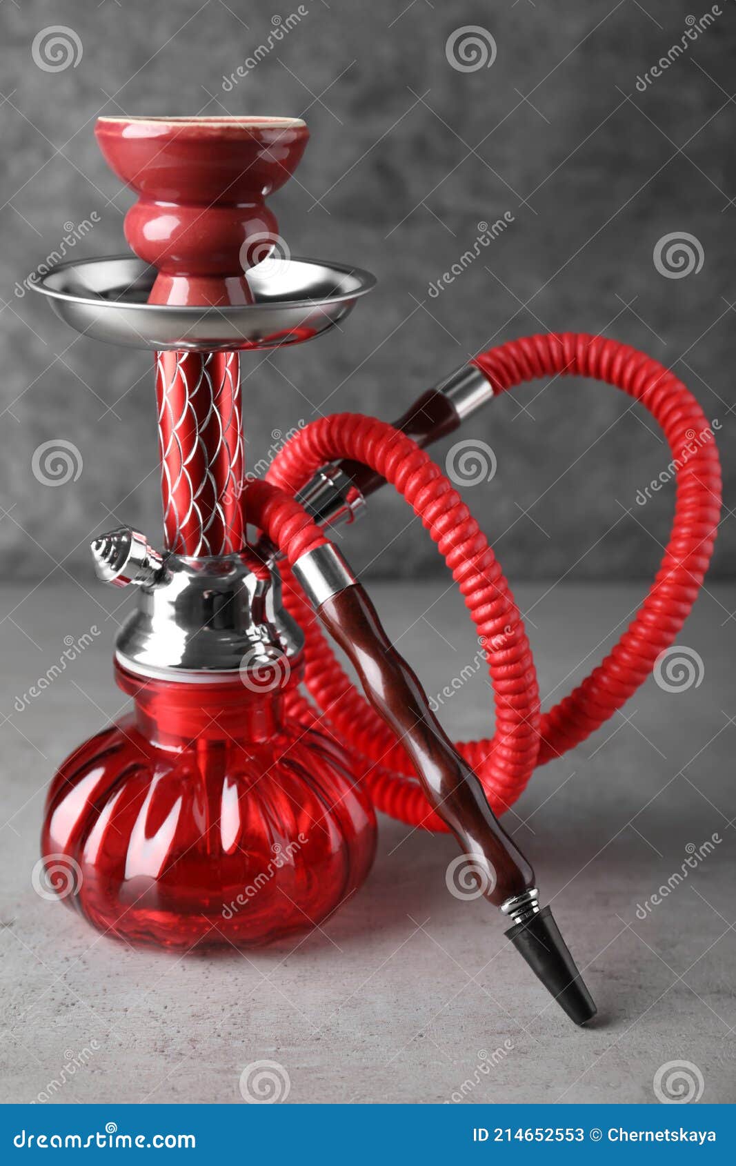 Modern Red Hookah on Table Against Grey Background Stock Image - Image ...