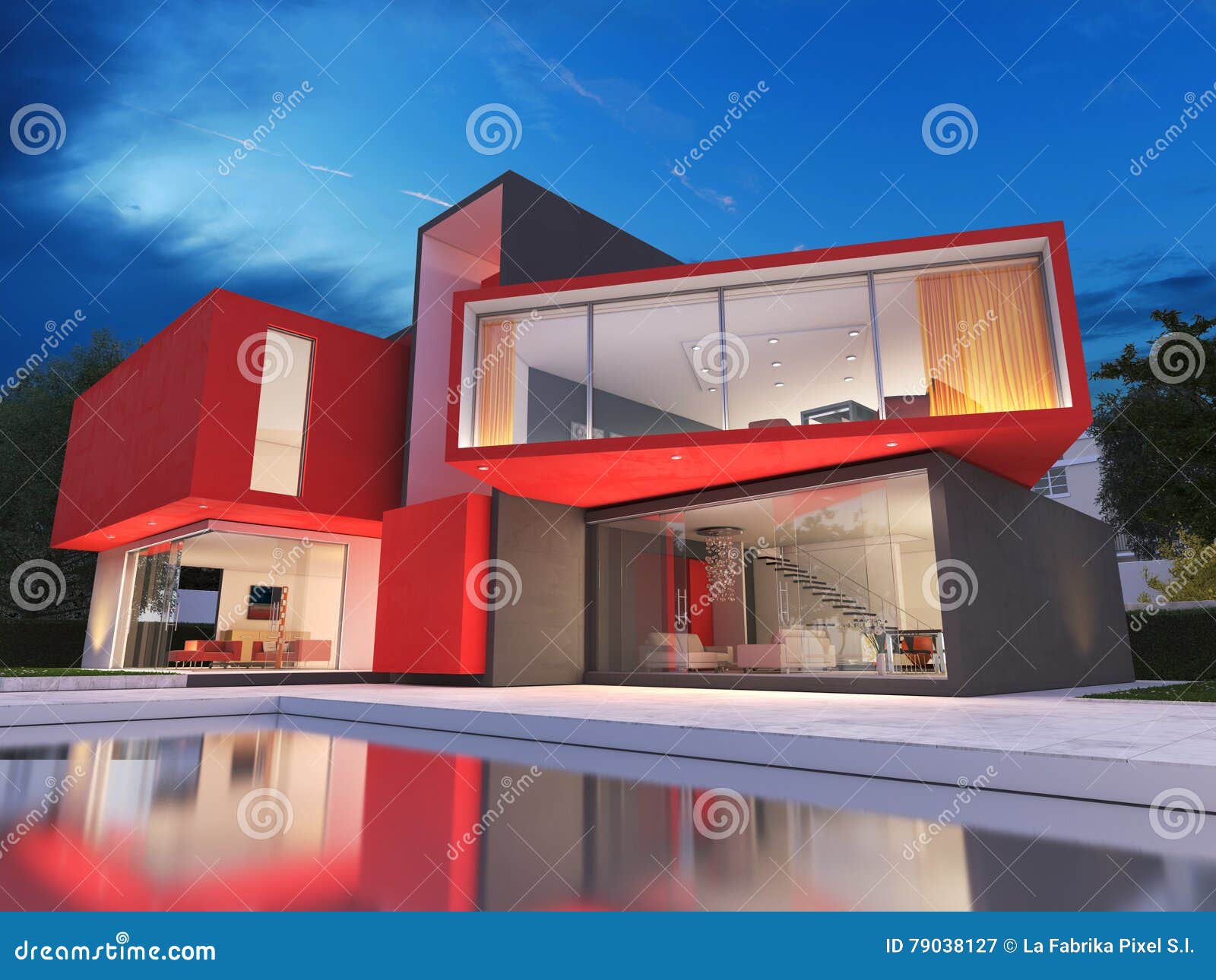 Modern red house stock illustration. Illustration of concrete - 79038127